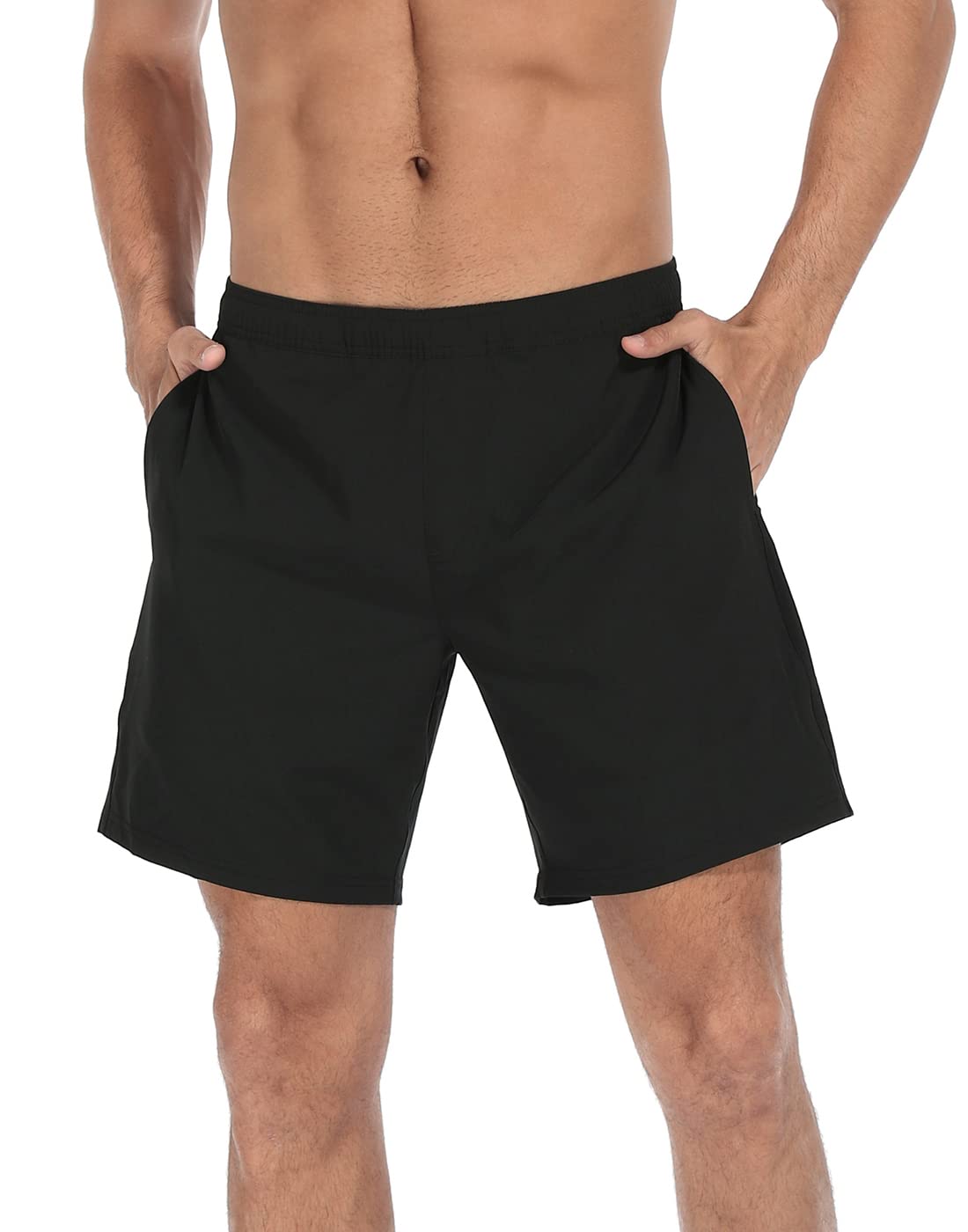LRD Mens Athletic Workout Shorts with Compression Liner 7 inch Inseam Black/Pink Toucan - L