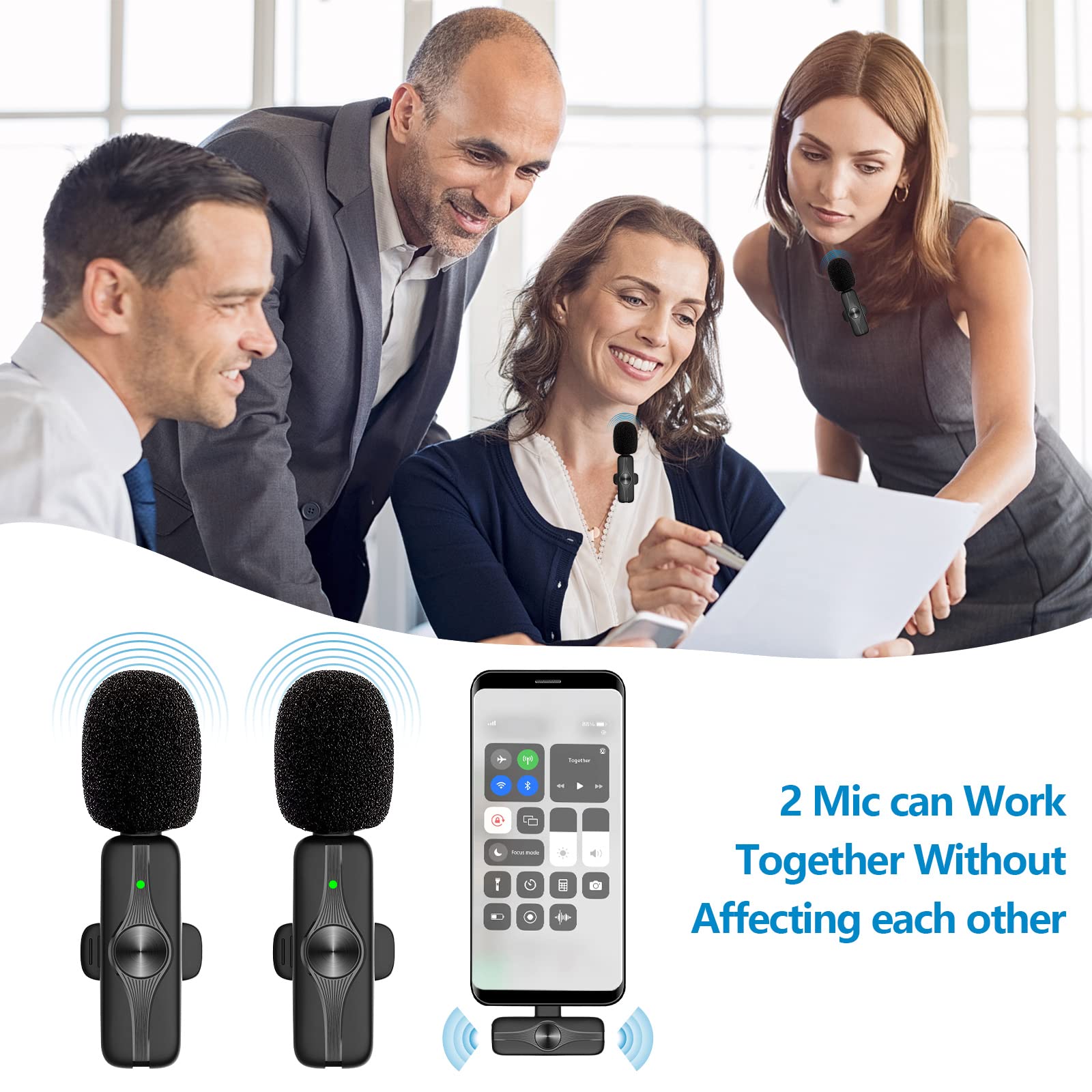 Lrfeng Wireless Lavalier Microphone for iPad Pro/Air, USB-C Wireless Lapel Microphone 2Pack for Android Phone Video Recording for YouTube Interview Vlog Livestream & Podcast