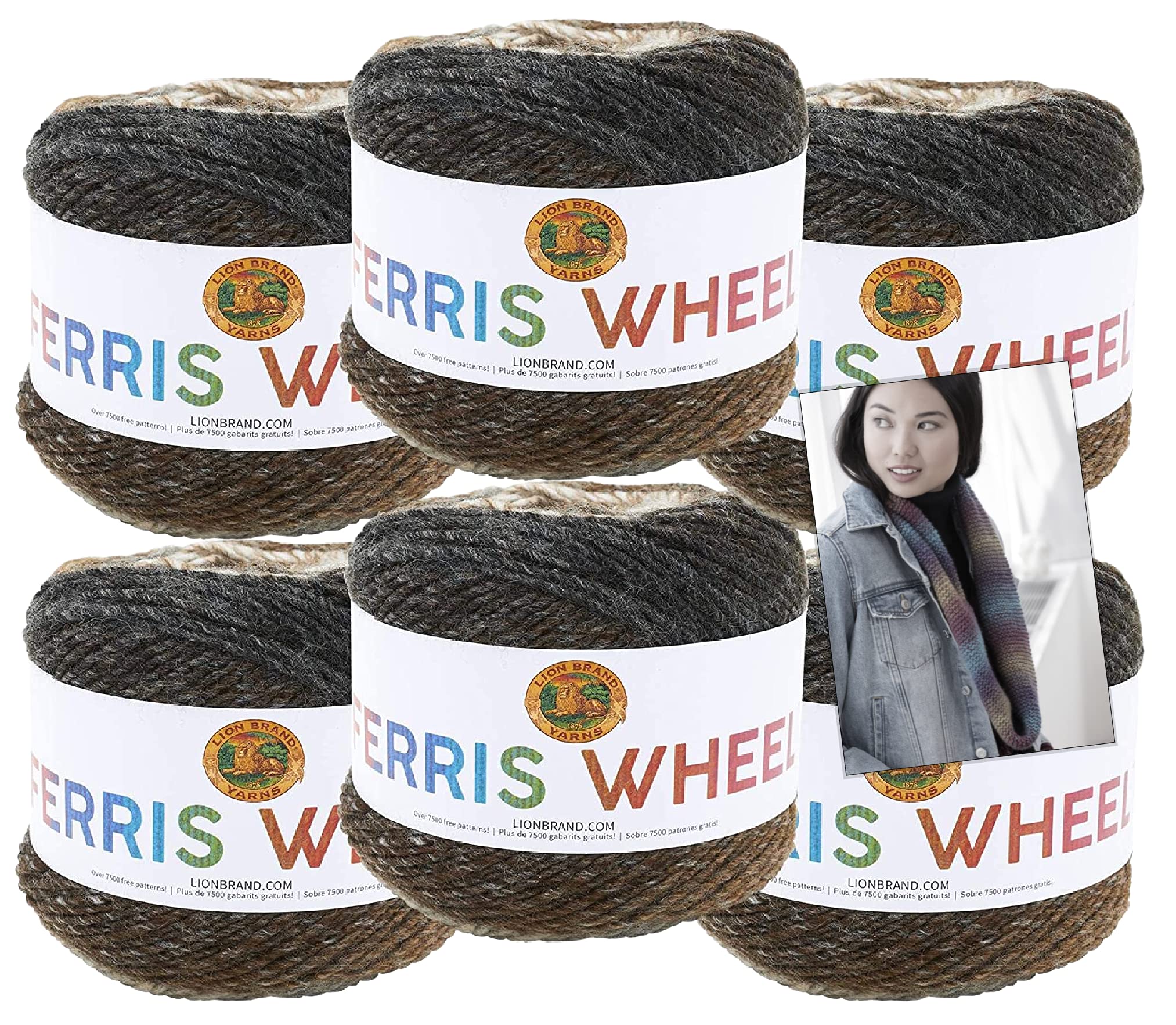 Lion Brands Ferris Wheel Yarn - 6 Pack with Pattern Card in Color (Morning Java)