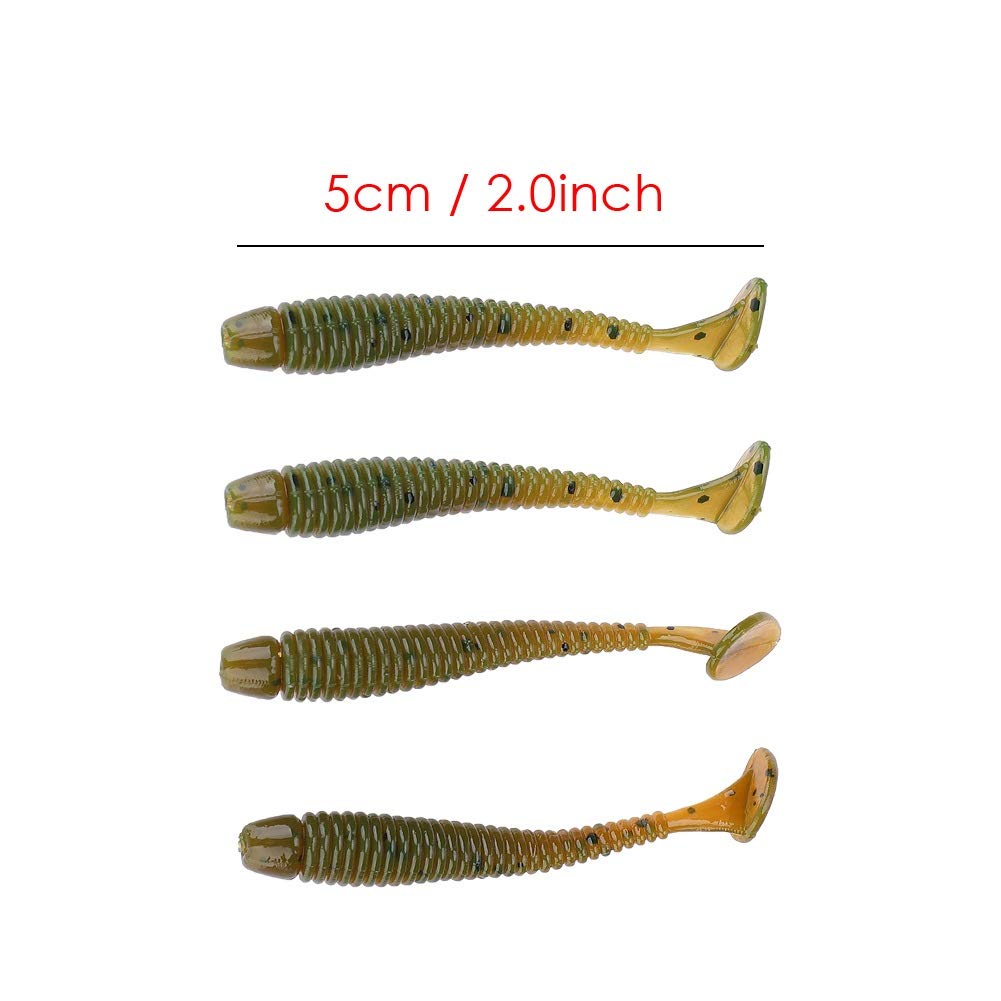 Jadeshay Anchor Box, 50PCS 5cm Soft Fishing Lures Kit T-Tail Grub Worm Baits Fish Tackle Accessory (Color : Black)
