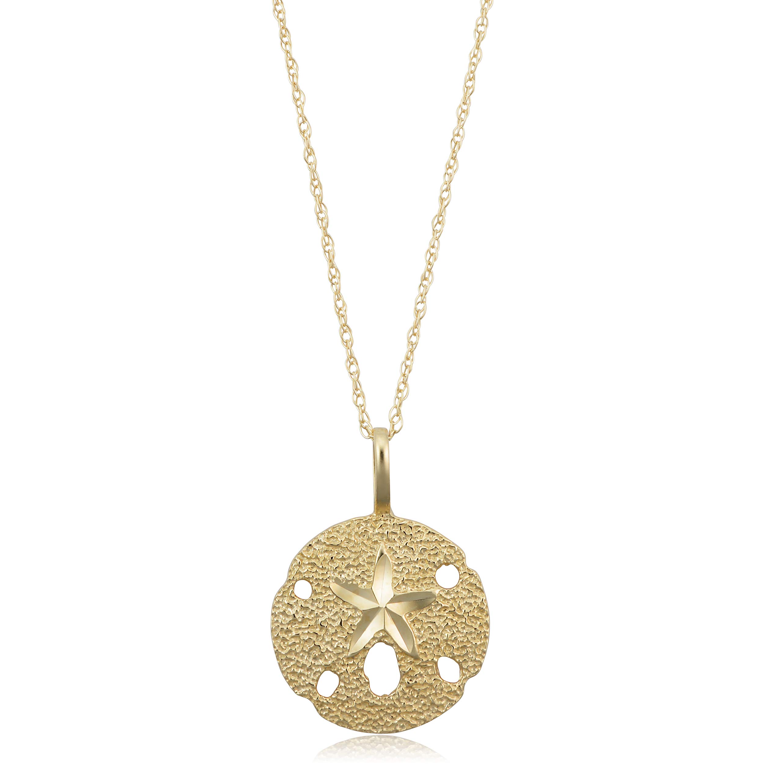 Kooljewelry 14k Yellow Gold Sand Dollar Starfish Pendant Rope Chain Necklace (18 inch)