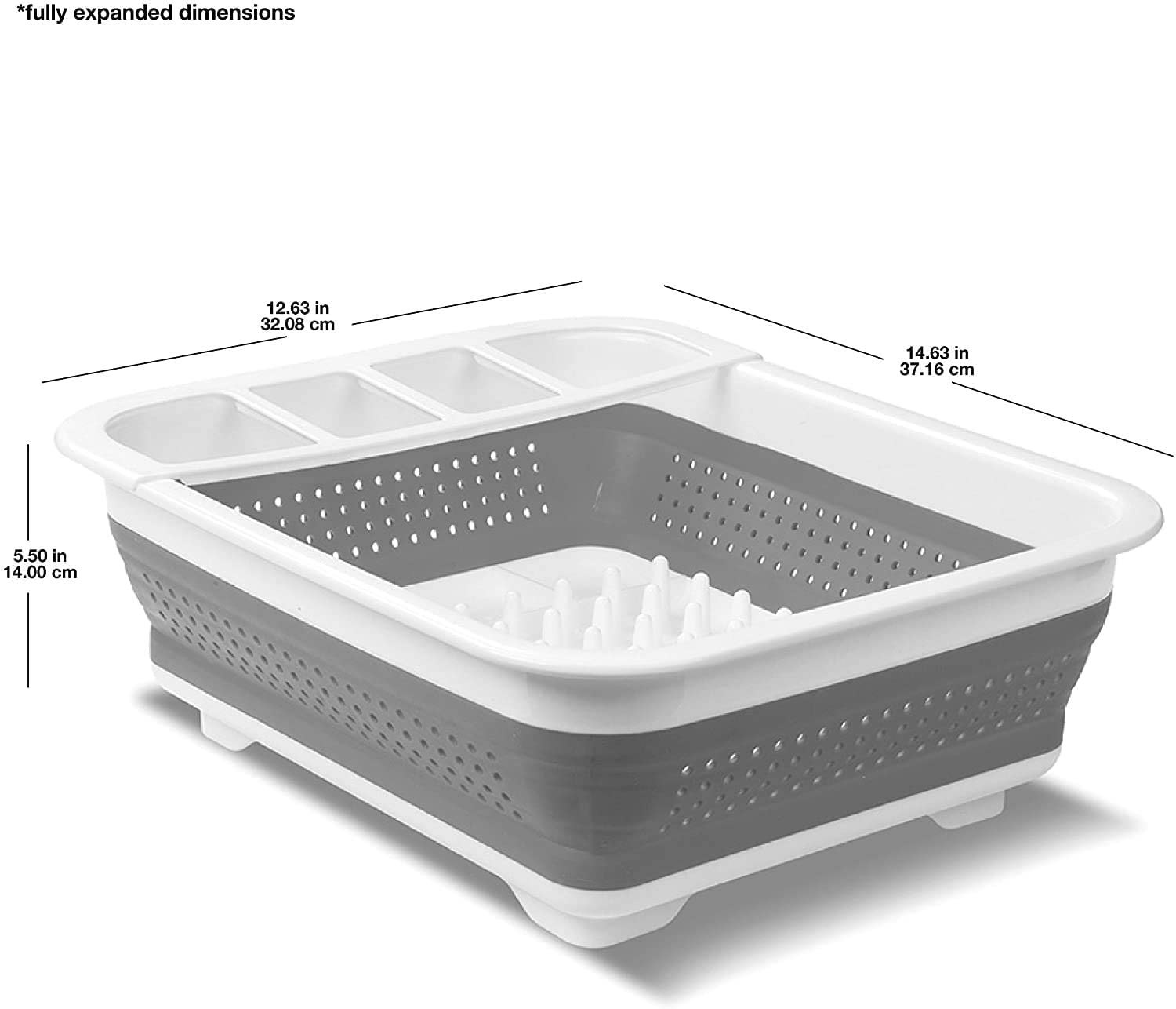 madesmart Premium Antimicrobial Collapsible Dish Rack, Portable, Easy-to-Store, Dish Drying Rack, EPA Certified, White