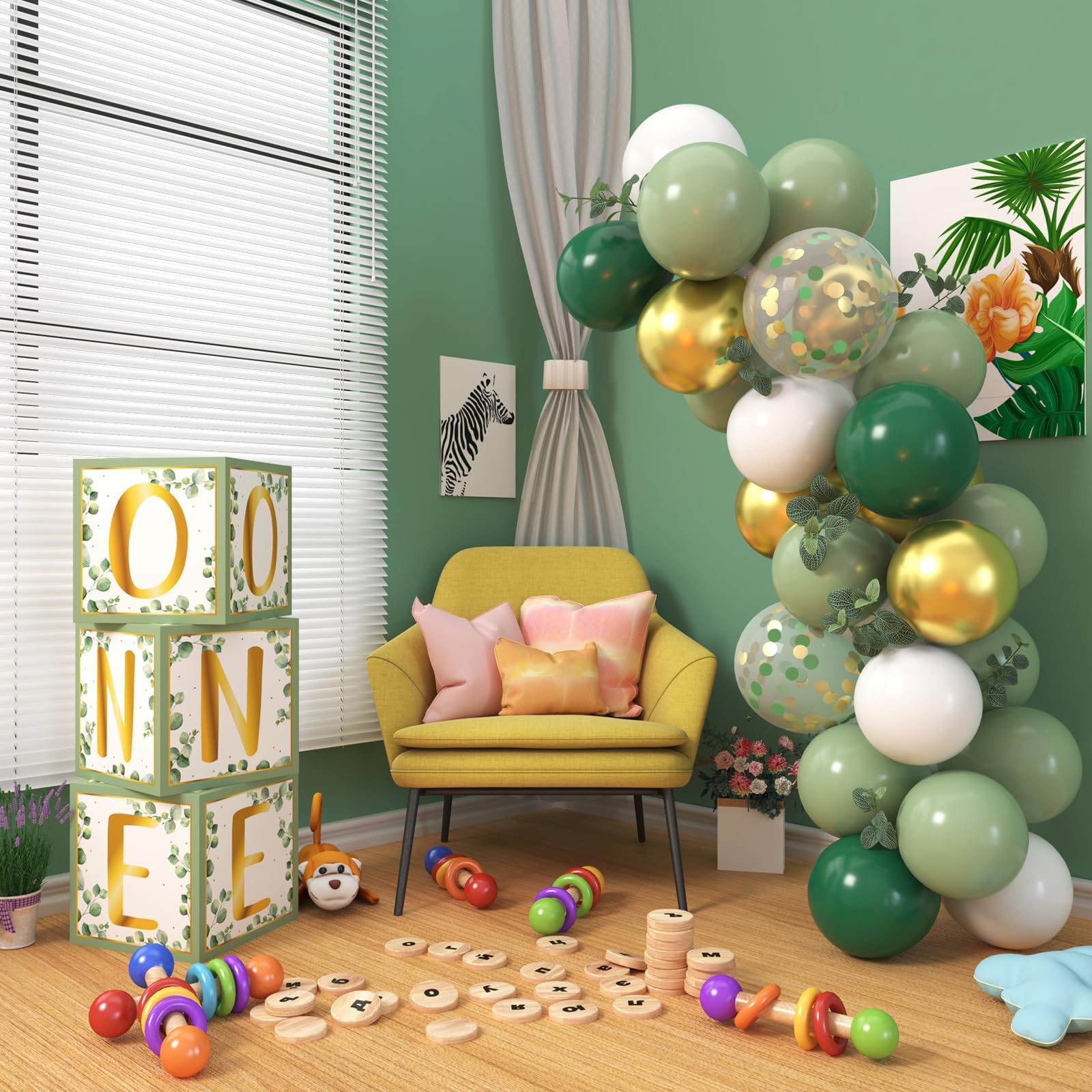 Levfla Wild One Birthday Decorations Balloon Boxes Sage Green Jungle Theme First Birthday Baby Shower Decoration 1st Birthday Party Supplies for Boy Girls