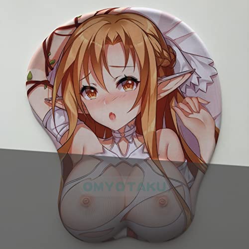 Yuuki Asuna Anime 3D Chest Mouse pad, Oppai Mousepads with Silicon Gel Wrist Rest Support, Mouse Playmat for PC Laptop (White)
