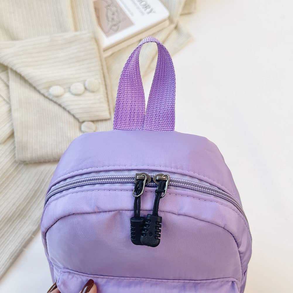 LAKEDREAM Casual Nylon Women Mini Backpack Fashion Solid Color Preppy Style Female Small Travel Knapsack Rucksacks (Style A Purple)