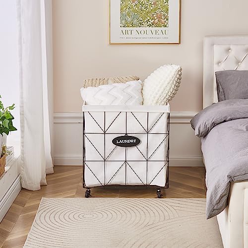 Wimarsbon Shelf Baskets,Storage Basket with wheels,Metal Frame Collapsible Storage Bins,Basket Boxes with Controllers are Easy to Move,Detachable Lined Storag Boxes for Home Organizers (210L-LD-Black)