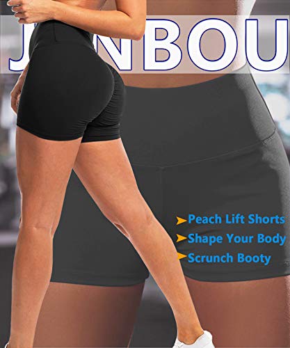 Jenbou Workout Shorts Womens High Waisted Scrunch Butt Lifting Booty Shorts Gym Tummy Control Spandex Yoga Pants Black