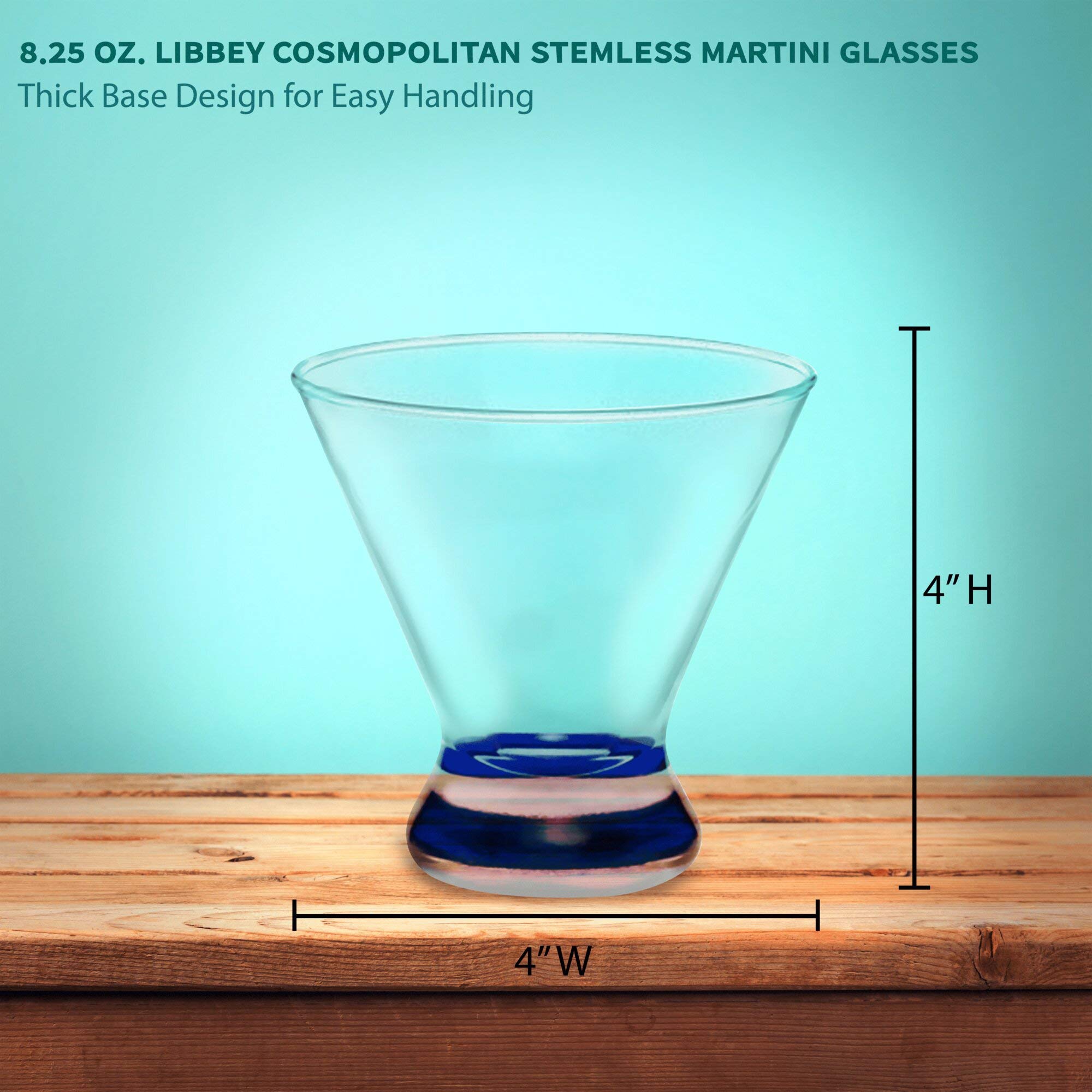 Libbey Martini Glasses 8.25 oz. Set of 10, Bulk Pack - Great for Cocktails, Wedding Favors, Party Favors, Events - Blue