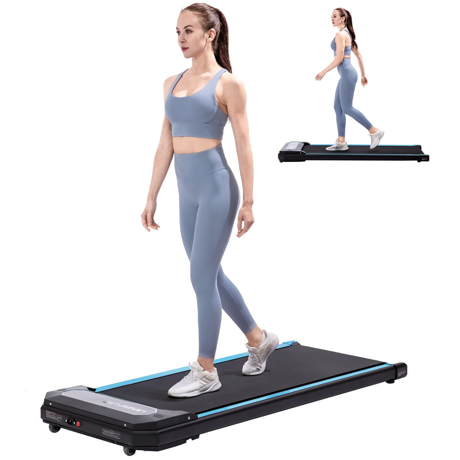 LSRZSPORT Portable Under Desk Treadmill, Walking Pad Slim Treadmill Walking Jogging Slow Running Treadmill for Home and Office with Remote Control, Speaker and LED Display