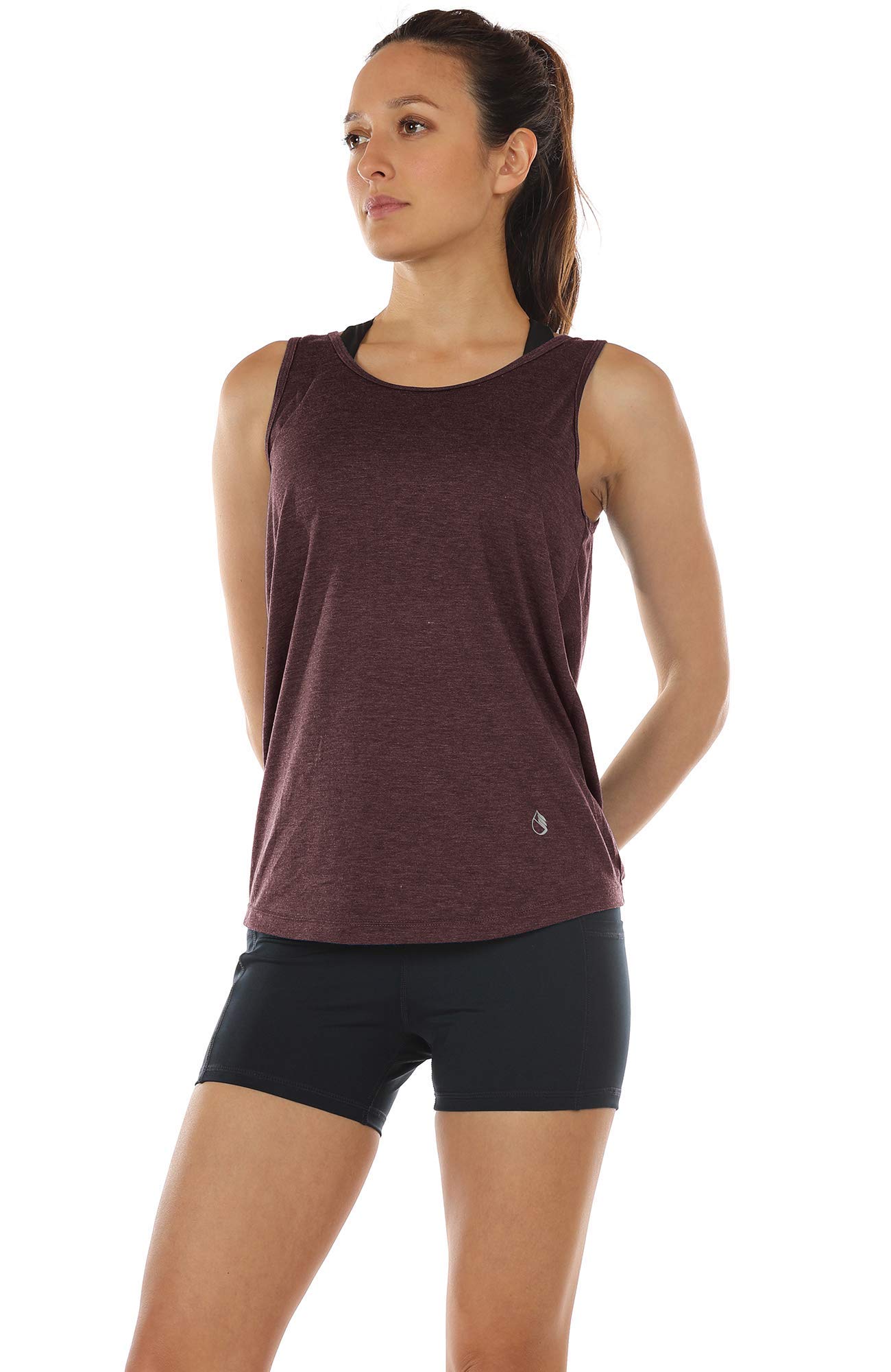 icyzone Workout Tank Tops for Women - Open Back Strappy Athletic Tanks, Yoga Tops, Gym Shirts (L, Burgundy)
