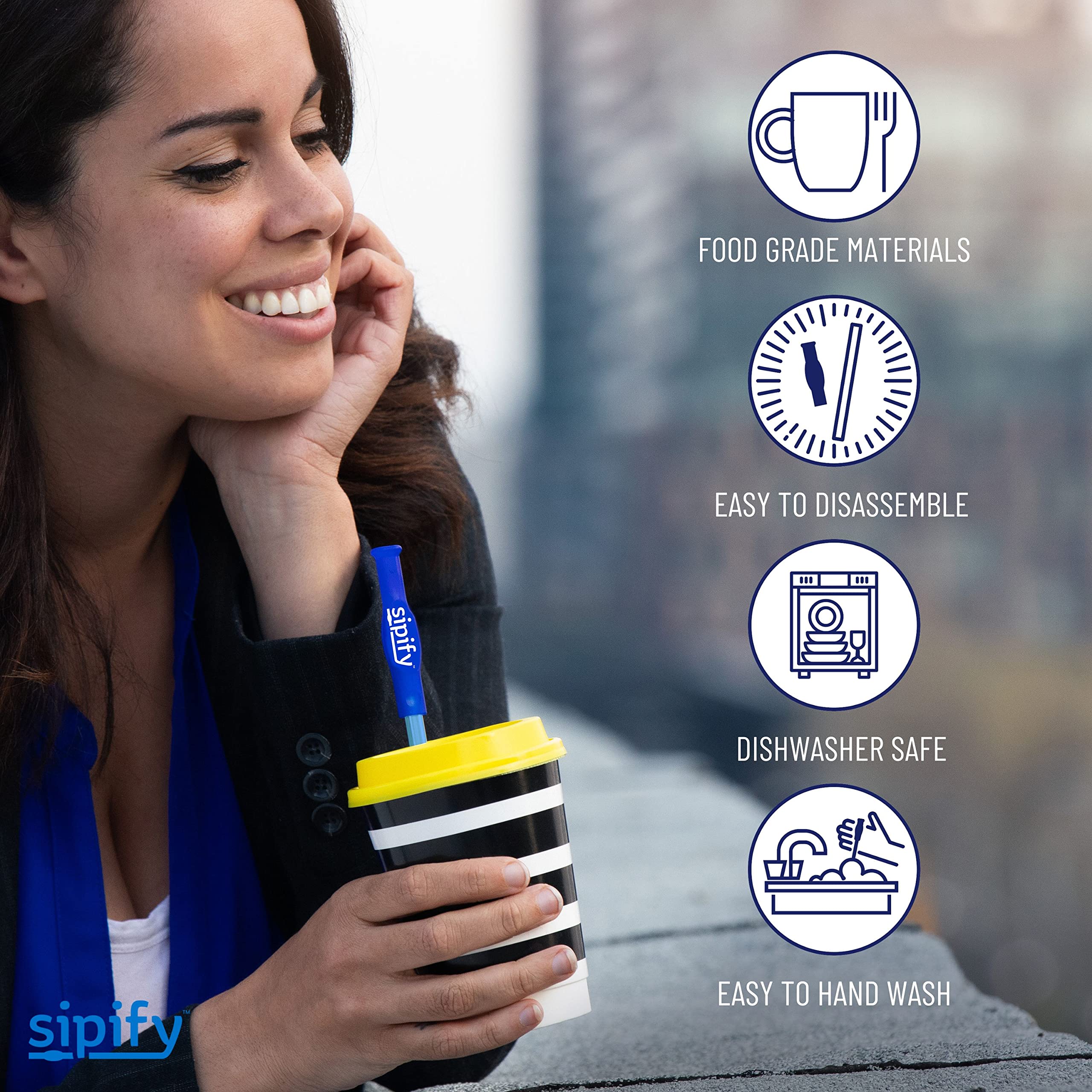 Protect Teeth from Coffee & Tea Stains - Sipify Flow Limiting Reusable Straw for Hot Drinks - Stainless Steel Straw with Silicone Cover Protects from Scalding - Dishwasher Safe - 6.75" Standard Size