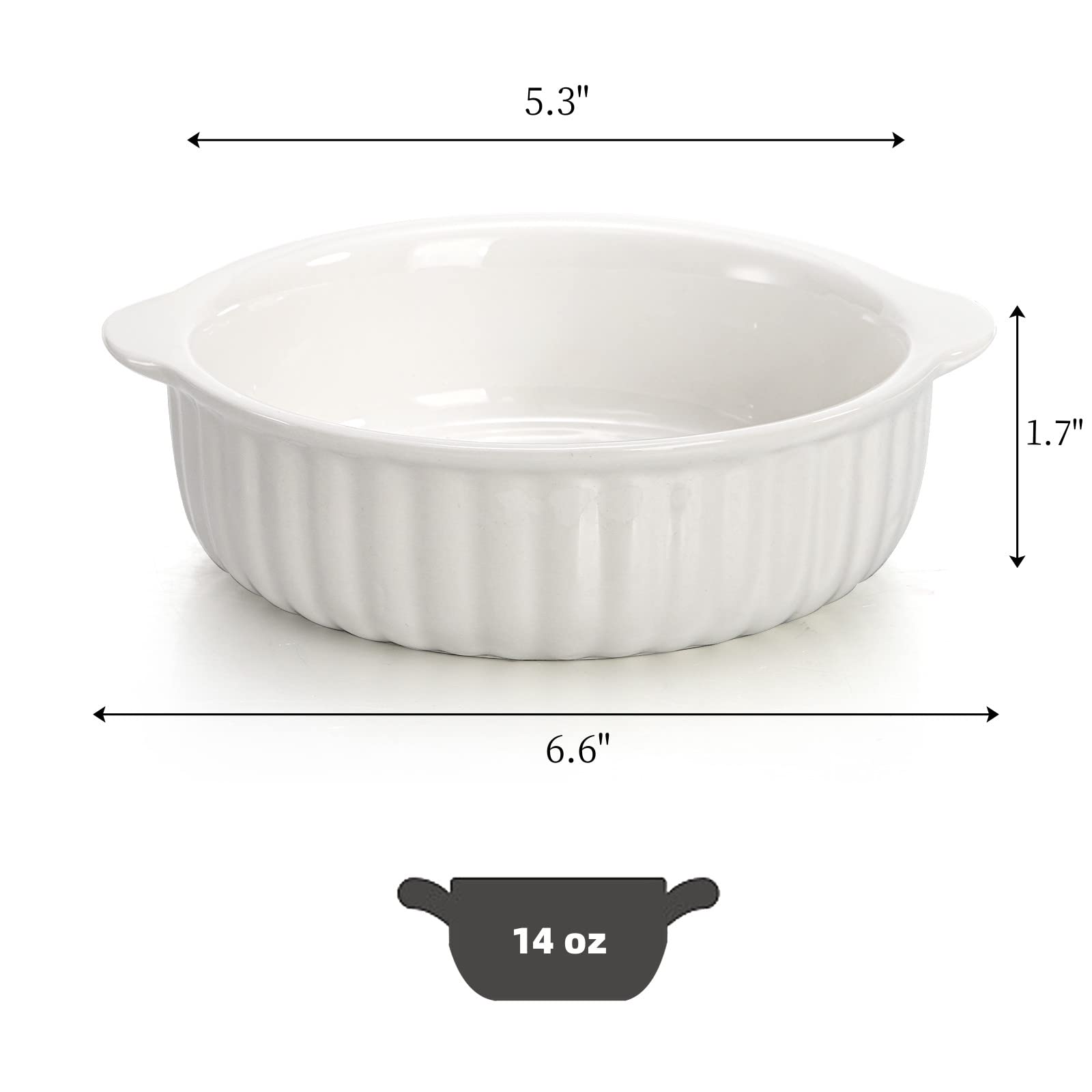 Mezchi 6 Pack Porcelain Ramekins with Handles, 14 Oz Ceramic Creme Brulee Souffle Baking Dishes Bowl, French Onion Soup Bowls for Ramen, Stew, Lava Cakes, Dishwasher, Oven, Microwave Safe, White