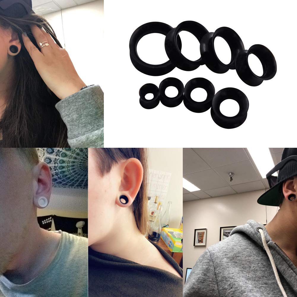 JOYTOYOU 8 Pairs Ear Tunnels Ear Plugs Silicone & Stone Ear Gauges Double Flare Soft Silicone Ear Expander Stretchers Piercing Jewelry 2G 6MMM