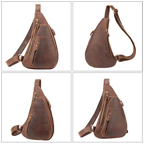 Leathario Leather Sling Bag for Men Chest Crossbody Shoulder Small Daypack Multipurpose Casual Travel