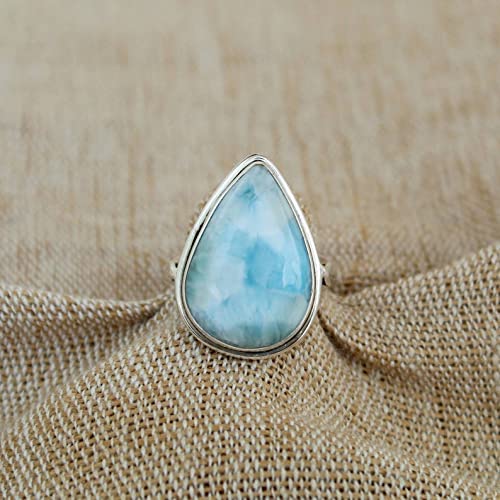 Larimar Pear Shape Gemstone ring Gemstone Rings 925 Sterling Silver Rings Daily Wearable Rings Gift for her Engagement Rings Wedding Ring -1220 (6)