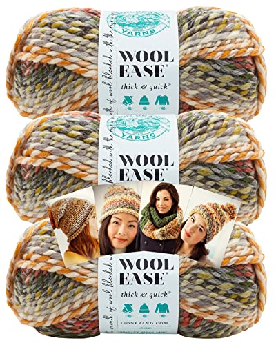 Lion Brand Yarn - Wool-Ease Thick & Quick - Prints & Stripes - 3 Pack with Pattern Cards in Color - 640-610 (Coney Island)