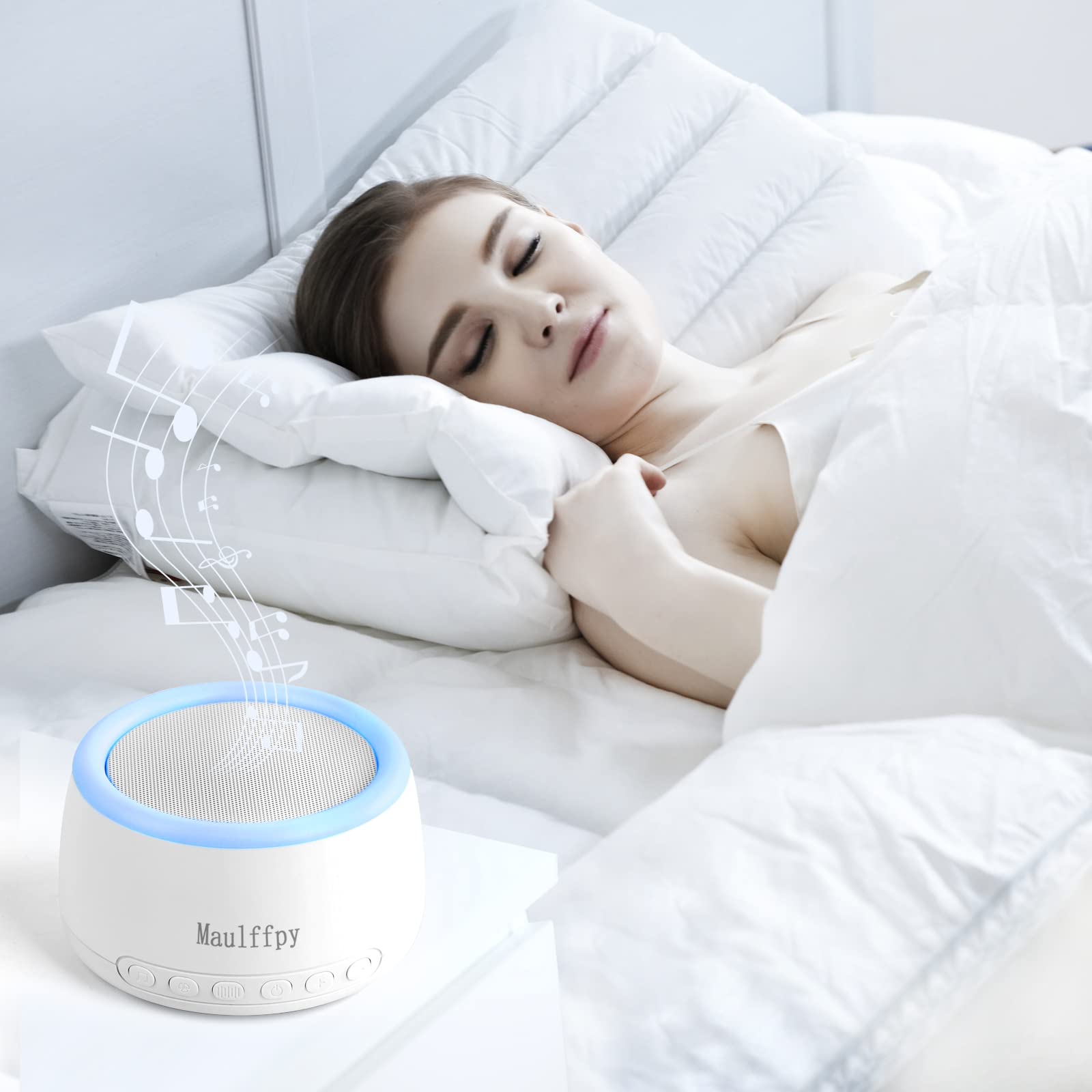 Maulffpy Portable White Noise Machine for Sleeping, Bluetooth Rechargeable Sound Machine with Night Light 32 Relaxation Noise for Baby Kids Adults