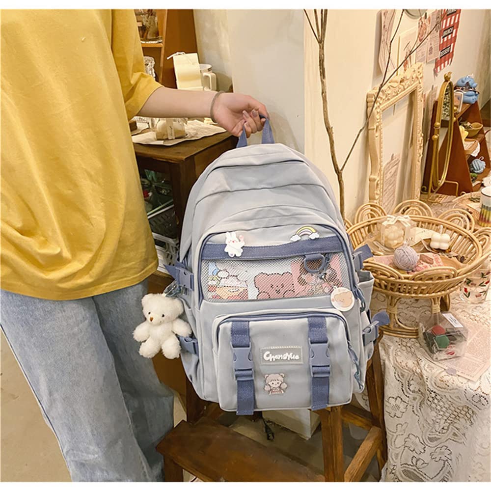 JELLYEA Kawaii Backpack with Kawaii Pins School Bag Rucksack Large Capacity Girls Backpack Teens Multi-Pocket Bookbag