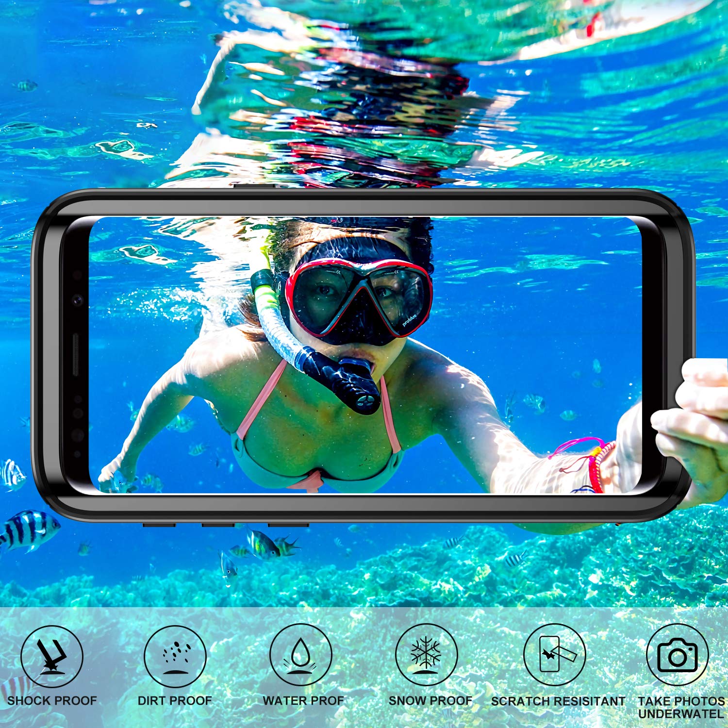 Janazan Samsung Galaxy S9+ Plus Waterproof Case, IP68 Full Sealed Underwater Protective Cover, Waterproof Shockproof Snowproof Dirtproof with Built-in Screen Protector 6.2 inch 2018 (Black)