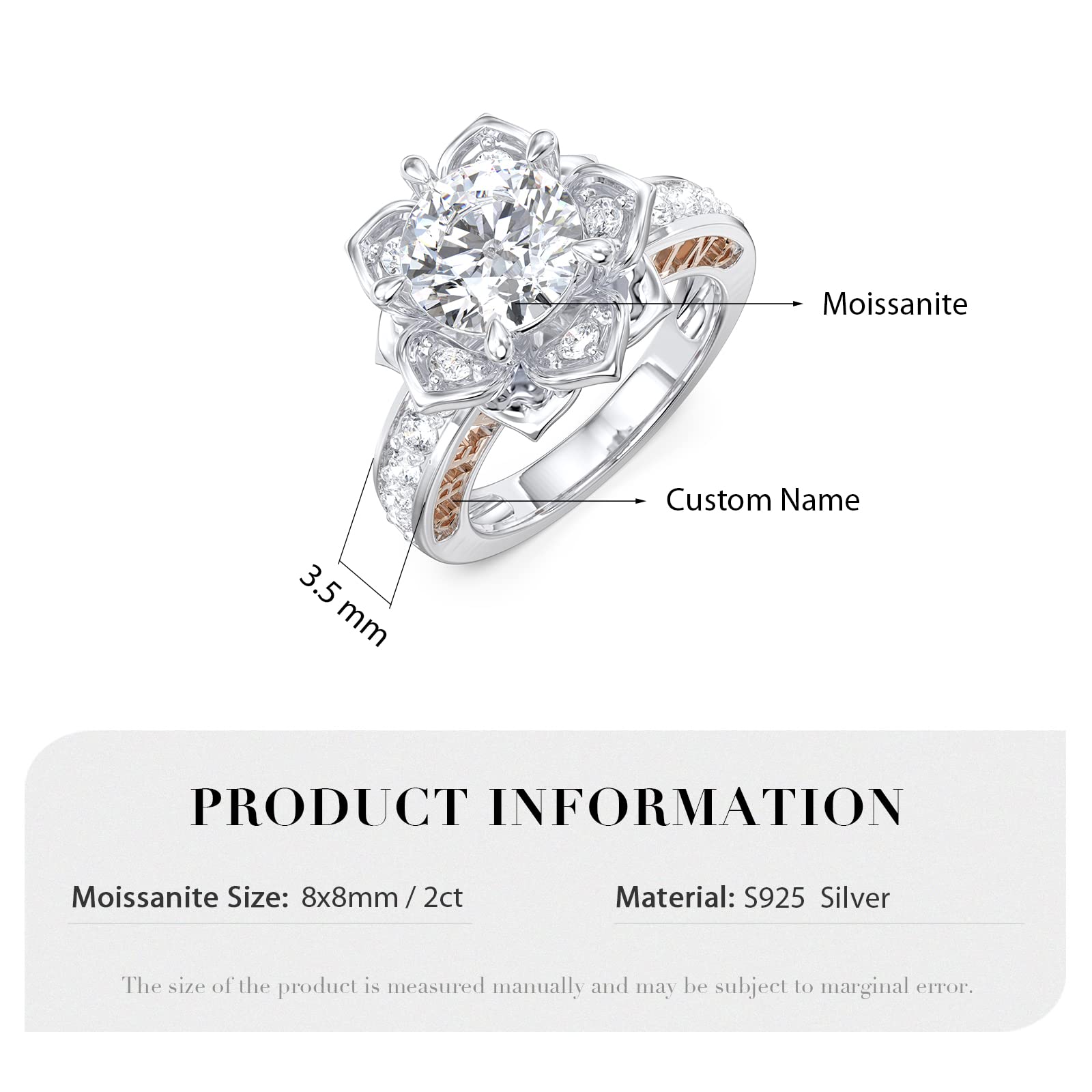 Moissanite Engagement Rings for Women, Personalized Names Ring Three Stone Moissanite Ring D Color Wedding Proposal Promise Ring for Her (Color 1)