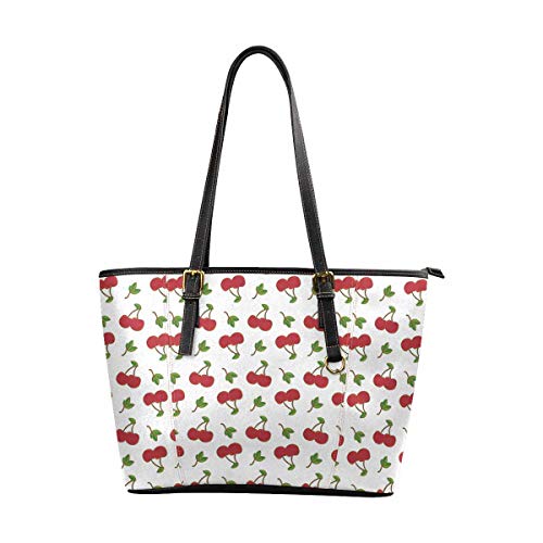 InterestPrint Cherries with Leaves Pattern Tote Bag for Women School Work Travel and Shopping