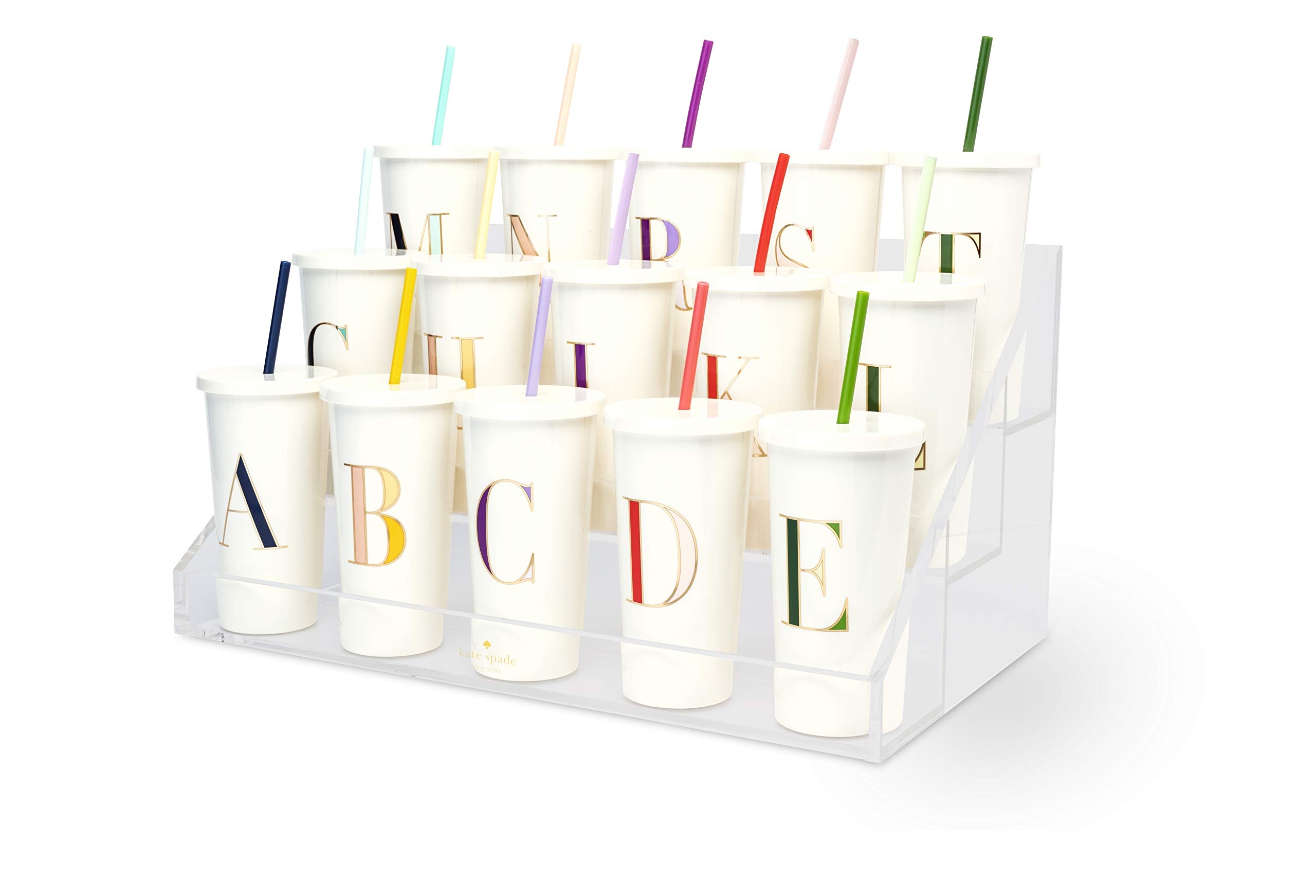 Kate Spade New York Insulated Initial Tumbler with Reusable Straw, 20 Ounce Acrylic Travel Cup with Lid, M (Blue)