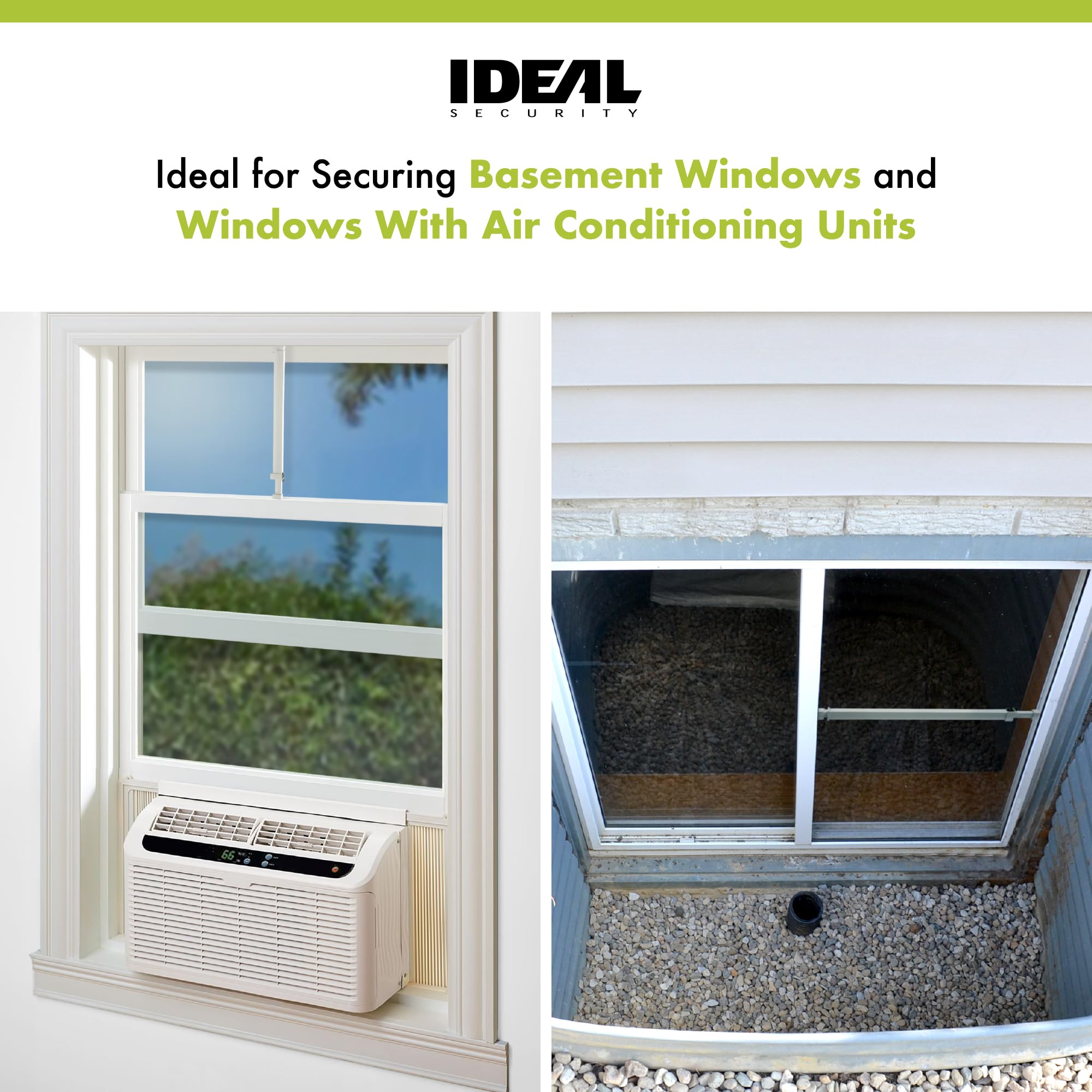 Ideal Security Window Security Bar with Childproof Lock, Adjustable Window Lock AC Units and Inside Security, Horizontal and Vertical Sliding Window Bar, White (15.7-26.75 Inches)