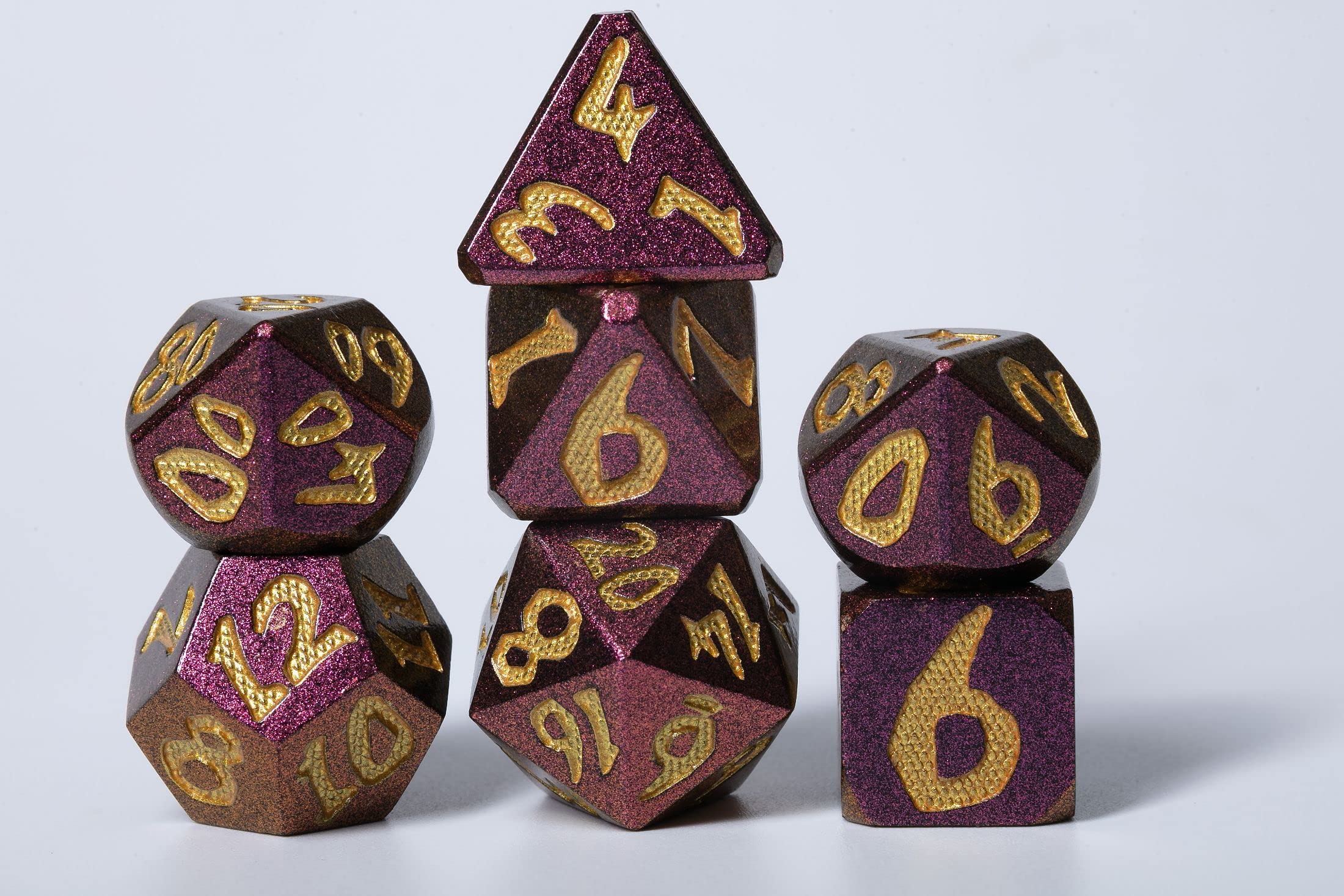 Metal Dice Set with Gift Box-7 Pcs DND Dice Set Purple Surface and Golden Number for Dungeons and Dragons RPG Games