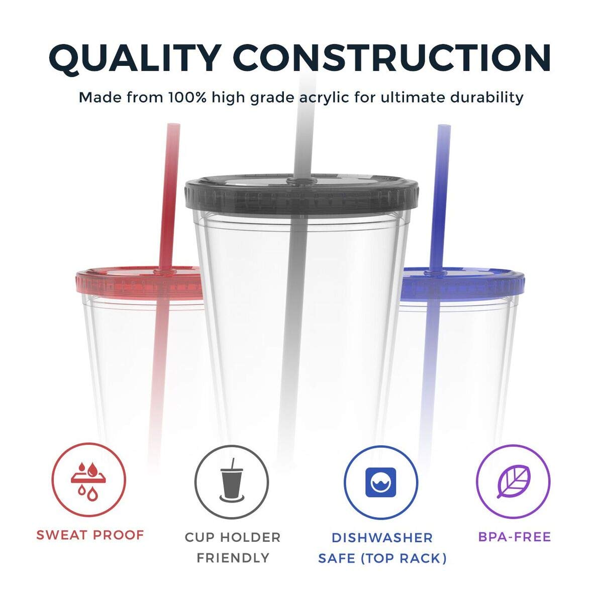 Maars Classic Insulated Tumblers 16 oz. | Double Wall Acrylic | 12 pack