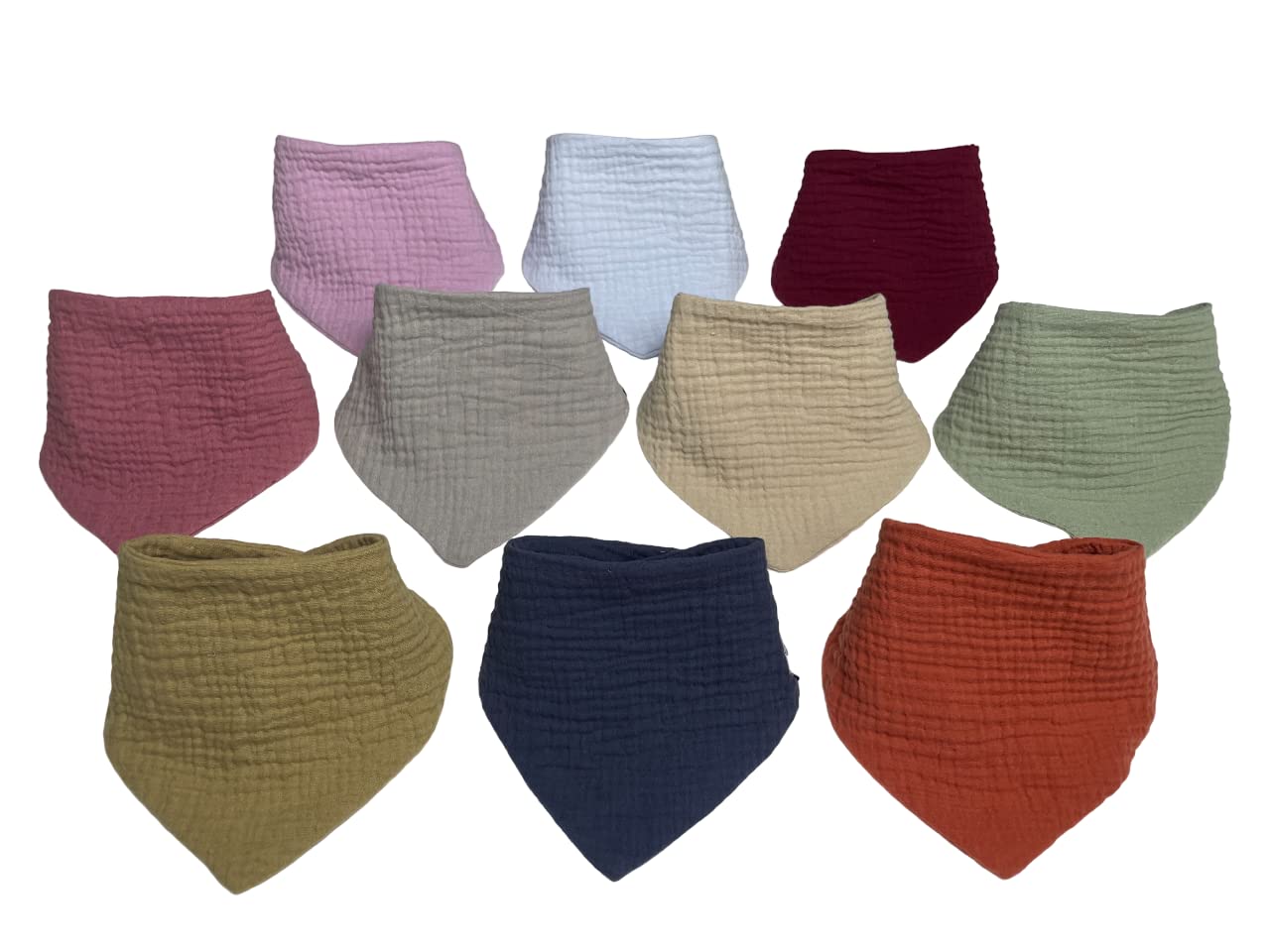 Jane and Kate - Baby Bibs 100% Cotton Newborn Toddler Drool Cloth Bibs For Unisex, Boy, Girl 0-18 Months | Muslin Bandana With Snaps Teething Bibs | Multi Pack Set Of 10 Plain Solid Colors