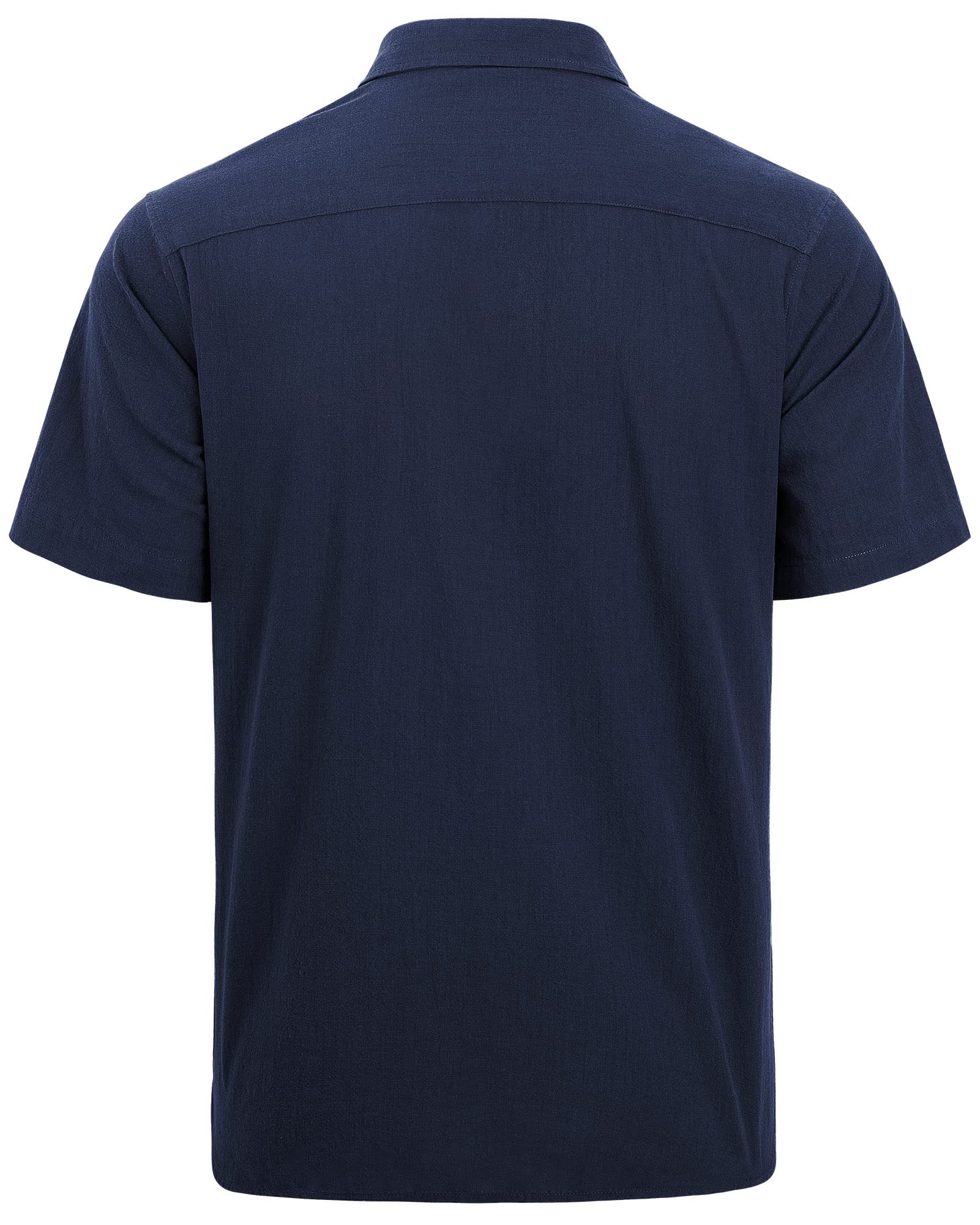 J.VER Men's Short Sleeve Linen Cotton Shirts Casual Button Down Shirt Summer Beach Tops with Pocket Navy Blue Medium