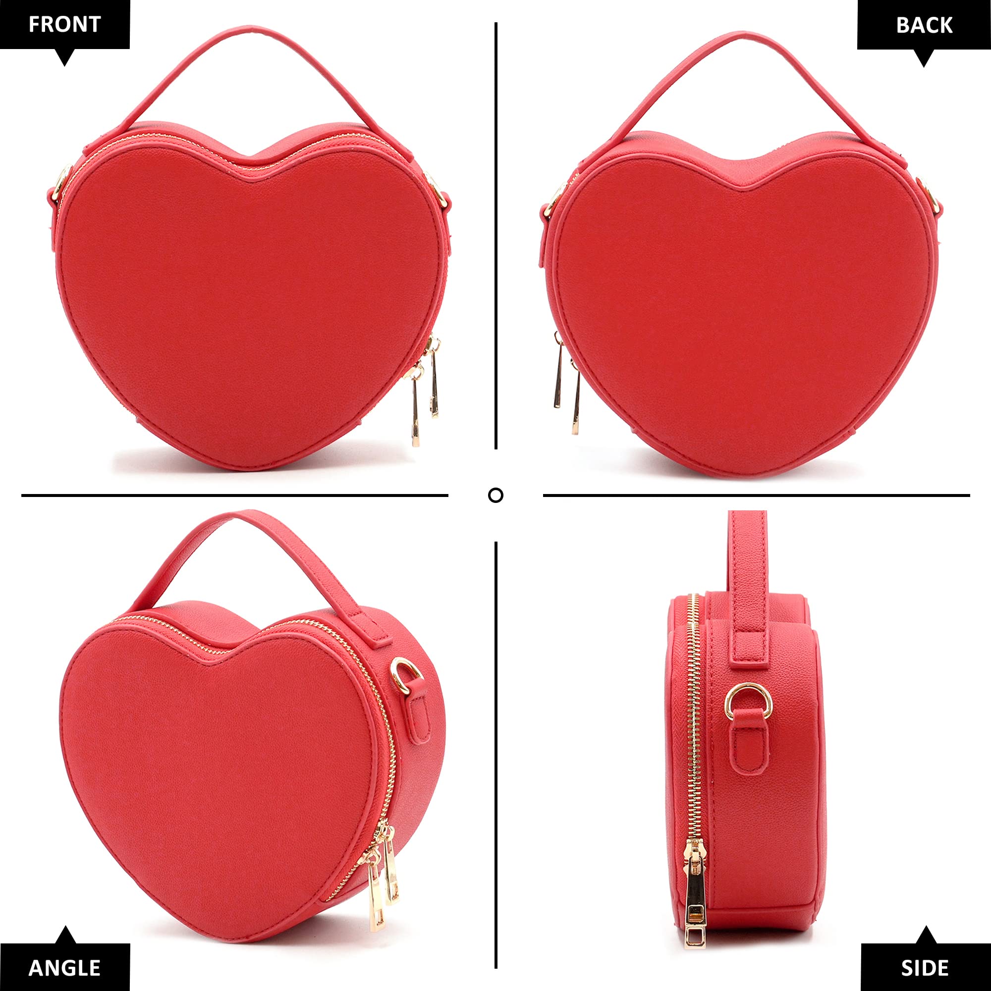 Like Dreams Womens Heart Shape Vegan Leather Small Top Handle Satchel Crossbody (RED)
