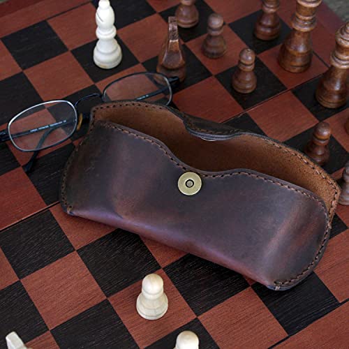 MyMesken- Leather Glasses Case- Premium Quality Eyeglass & Sunglass Case for Men and Women- Handmade, Thick Leather, Stylish Design- Protects Your Glasses- Magnetic Snap Closure- Brown Leather
