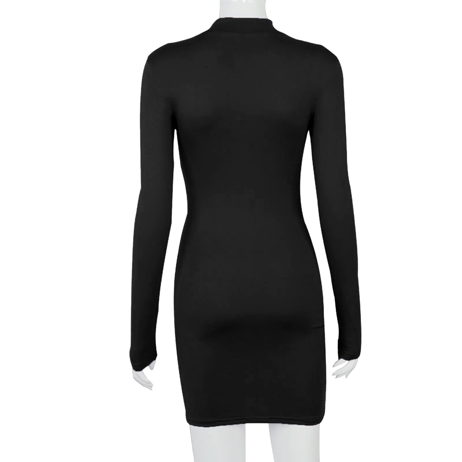 Keepfit Women Bodycon Dress Sexy Long Sleeve Solid Dress Wrap Side Tie Up Ruched Elegant Mini Party Dress Black