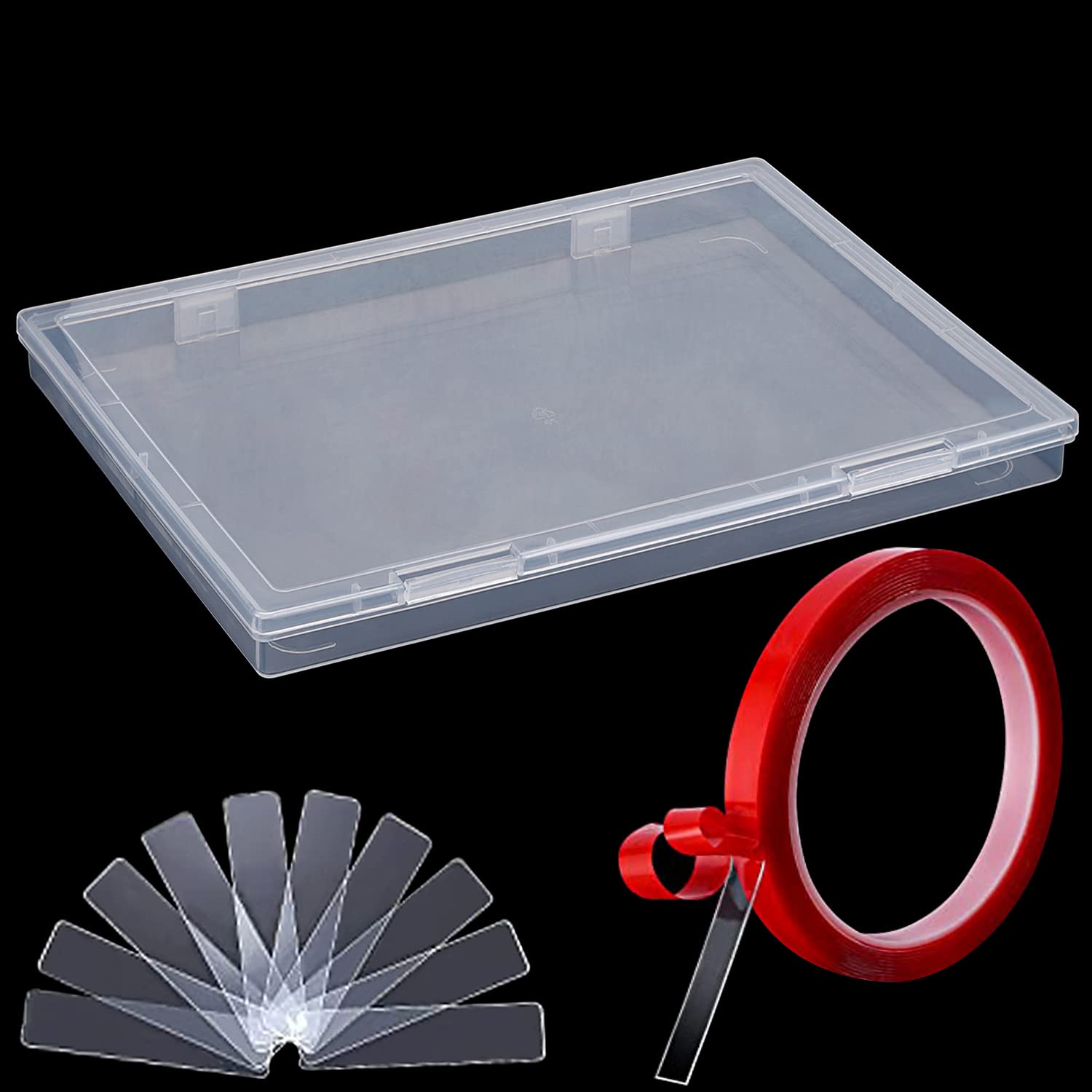 Noverlife Large Clear Press on Nails Storage Box, Empty Plastic Press on False Nails Case Container with 5m/5.5yd Double Side Adhesive Nail Art Tape & 50PCS Arcylic Nail Display Sticks