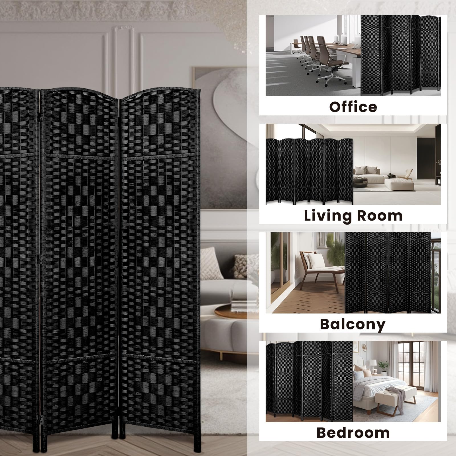 Rose Home Fashion Room Divider, Room Dividers and Folding Privacy Screens, 16" Privacy Screen 4 Panels Room Divider Wall Partition Room Dividers Panel Screen,6 ft.Tall, White