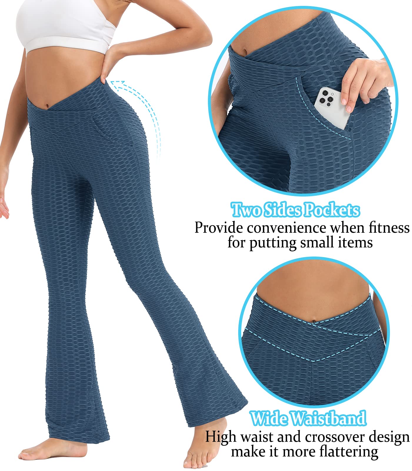 KOLAOYEP Flare Leggings with Pockets for Women Tummy Control Butt Lifting Crossover Bootcut Yoga Pants