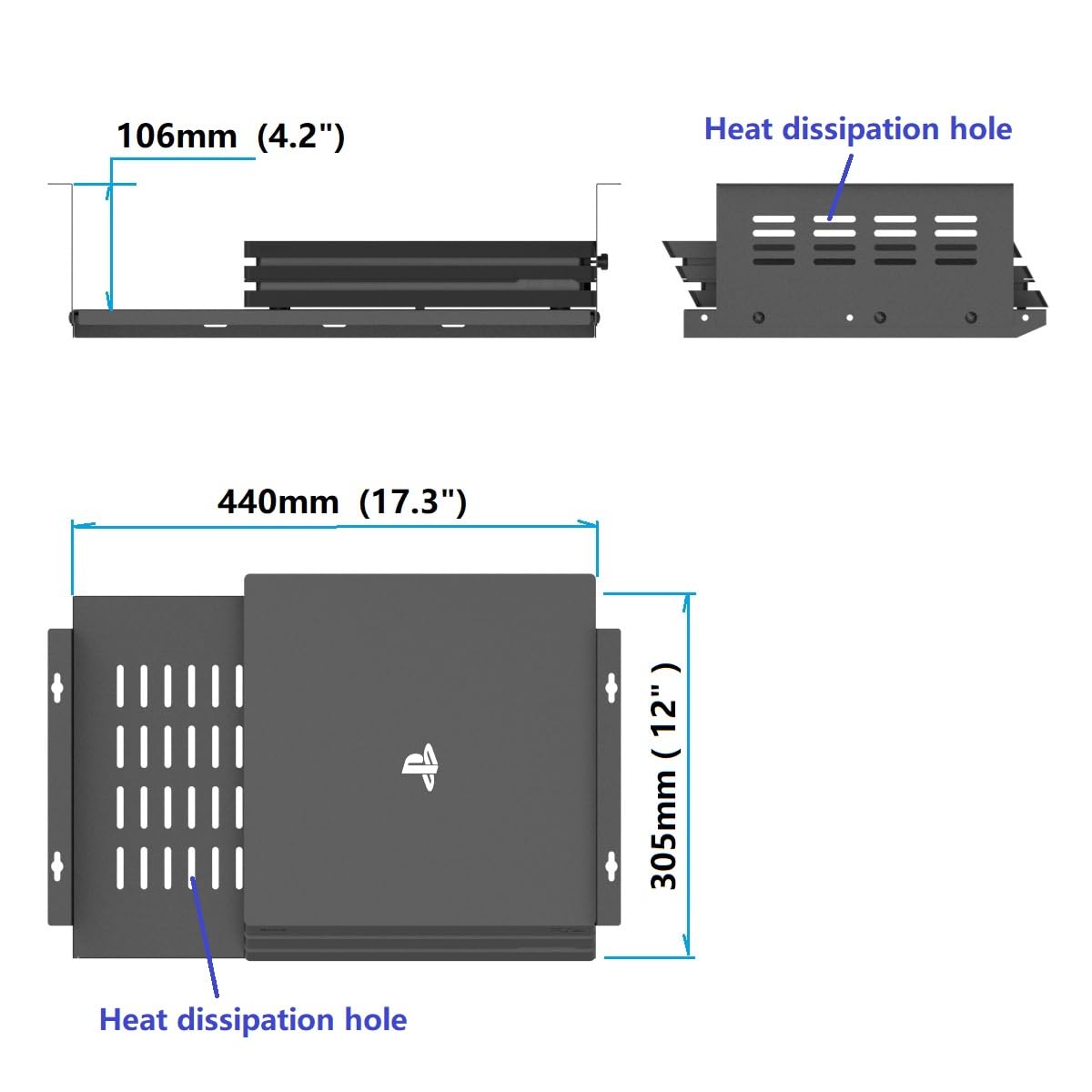 JINGCHENGMEI Under Desk Computer Mount for Small Form Factor SFF Computers and PCs, Product Using Space 17.3" x H 4" x D 12", Compatible with Playstation 4, PS4 Slim, PS4 Pro for Under Desk Gaming