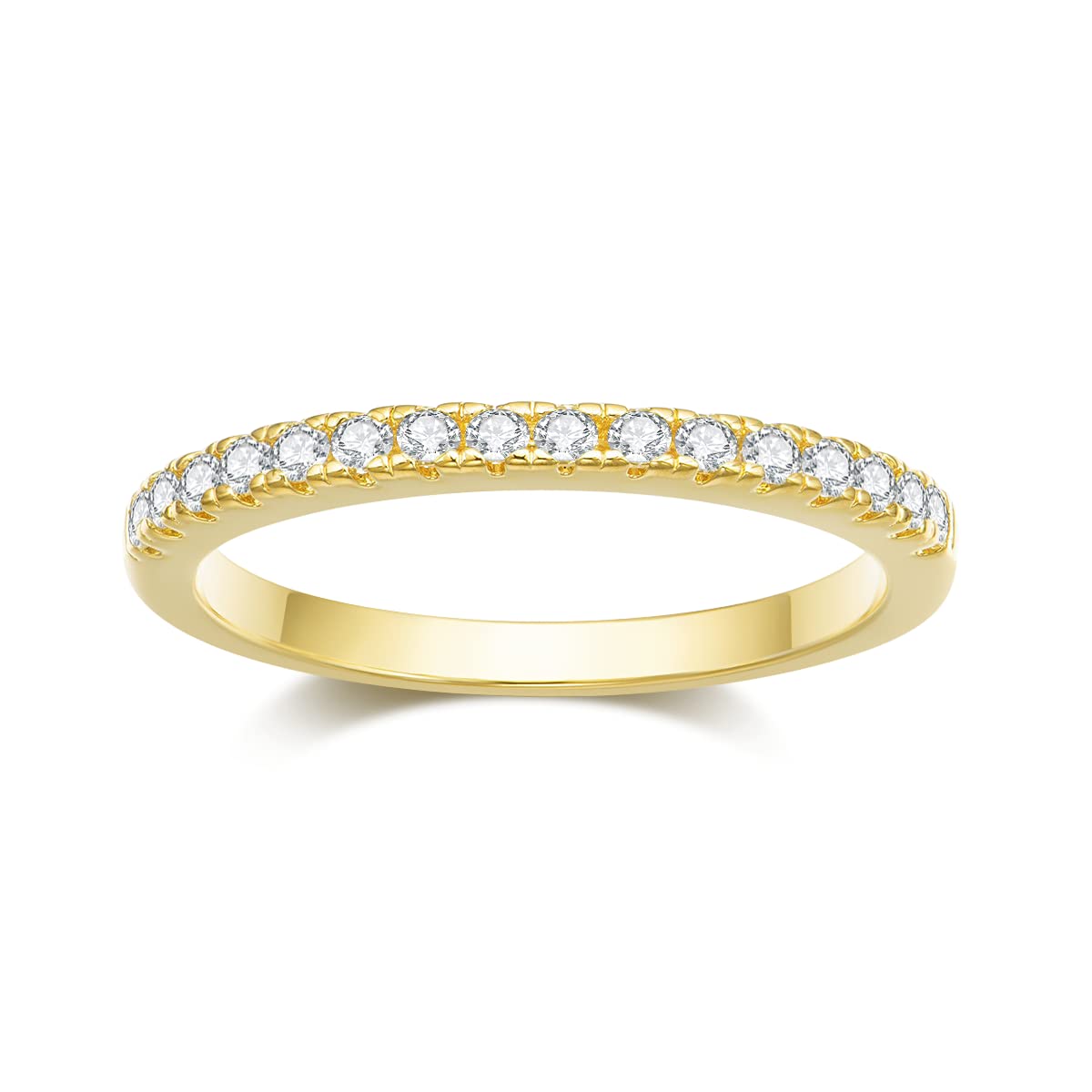 LAANSRER 2MM Wedding Band for Women 14K Gold Plated Stackable Ring Half Cubic Zirconia Eternity Engagement Rings for Women Size 7
