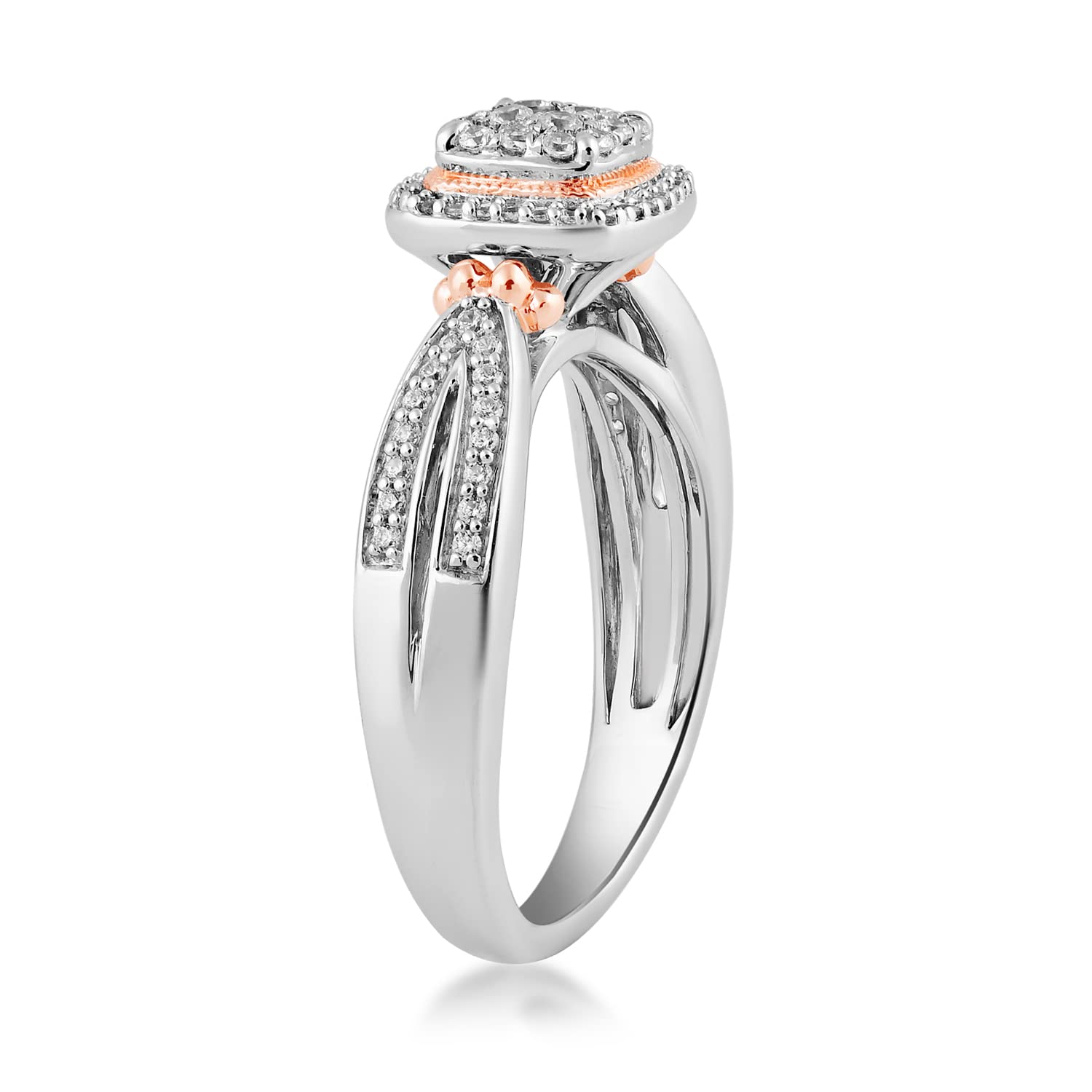 Jewelili Rose Gold over Sterling Silver 1/3 Cttw Natural White Round Diamond Bridal Engagement Ring, Size 8