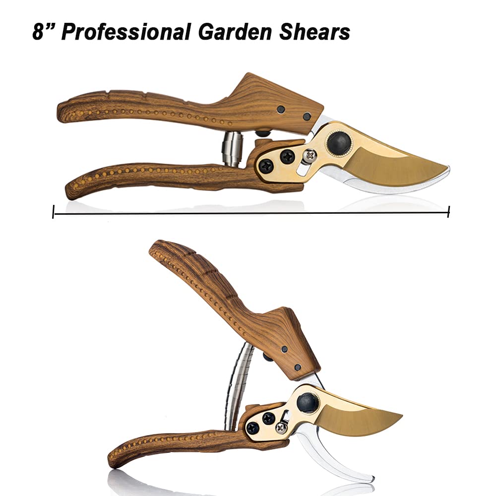 Pruning Shears, Professional Sharp Garden Shears, SK-5 Stainless Steel Pruners for Gardening, 8”Bypass Hand Pruners for Plants, Gardening, Trimming, Gardening Tools(Grain Wood)