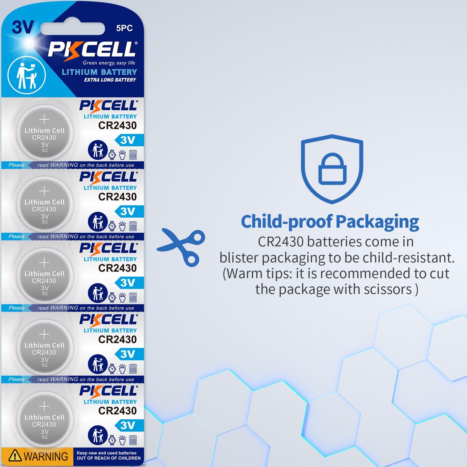 PKCELL 5Pack CR2430 3V Lithium Battery CR 2430 Battery
