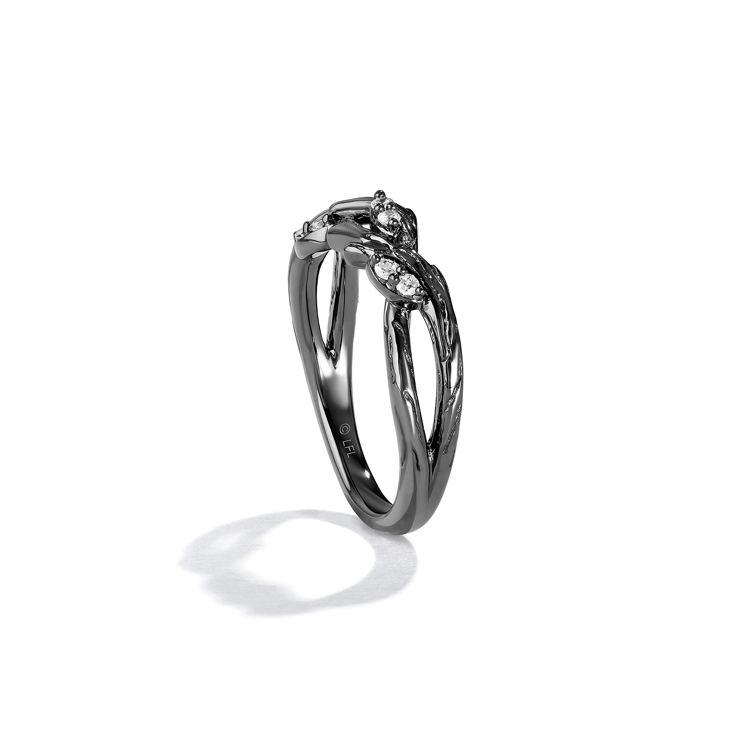 Jewelili Star Wars™ Fine Jewelry The Dagobah Women's Ring 1/10 Ct.Tw. White Diamonds Silver and Black Rhodium
