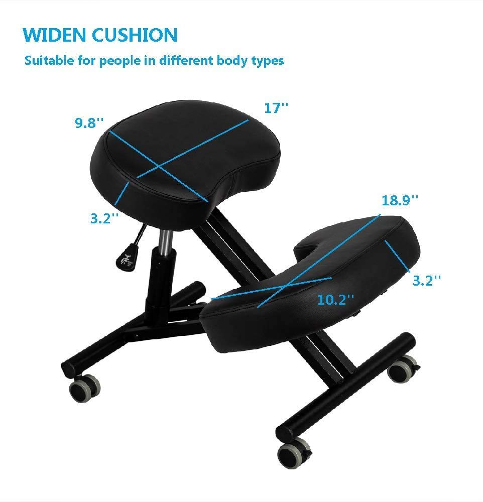 Kneeling Chair Adjustable Stool for Home and Office, Improve Posture, Neck & Back Pain Relief with Thick Comfortable Cushion, Angled Seat, Lockable Casters & Pneumatic Rod Adjustable Height