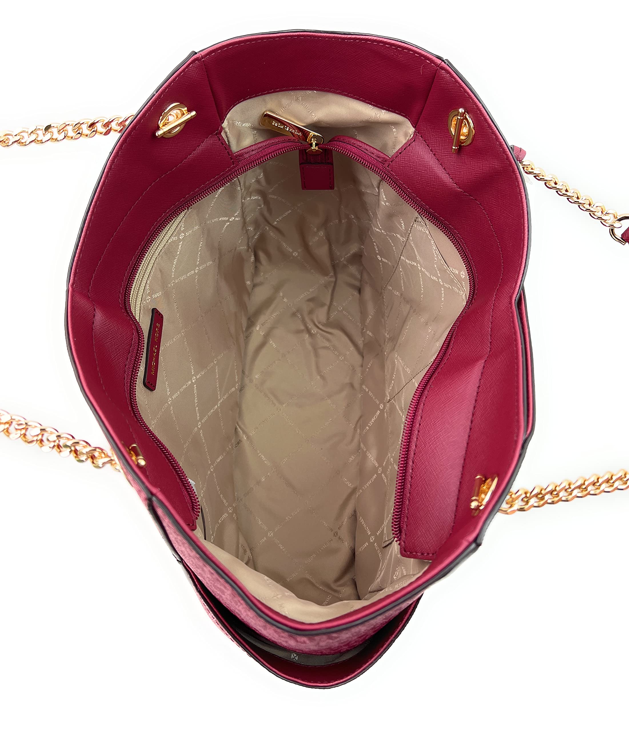 Michael Kors JS Travel Large Chain Shoulder Tote Bundled with Michael Kors Jet Set Travel Double Zip Wallet (Mulberry Multi)