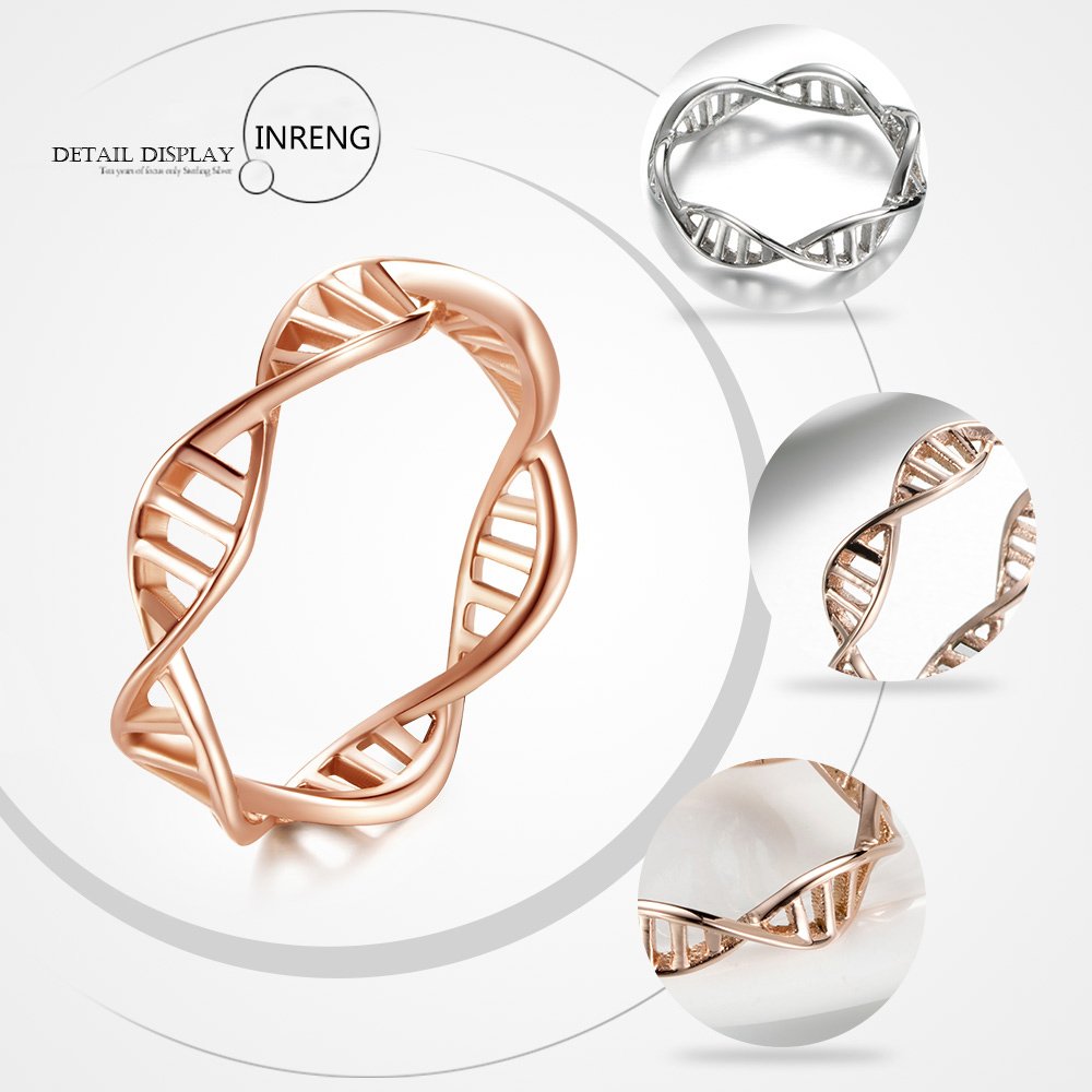 INRENG Women's Stainless Steel DNA Ring Chemistry Science Molecule Twist Rope Helix Band Silver Size 7