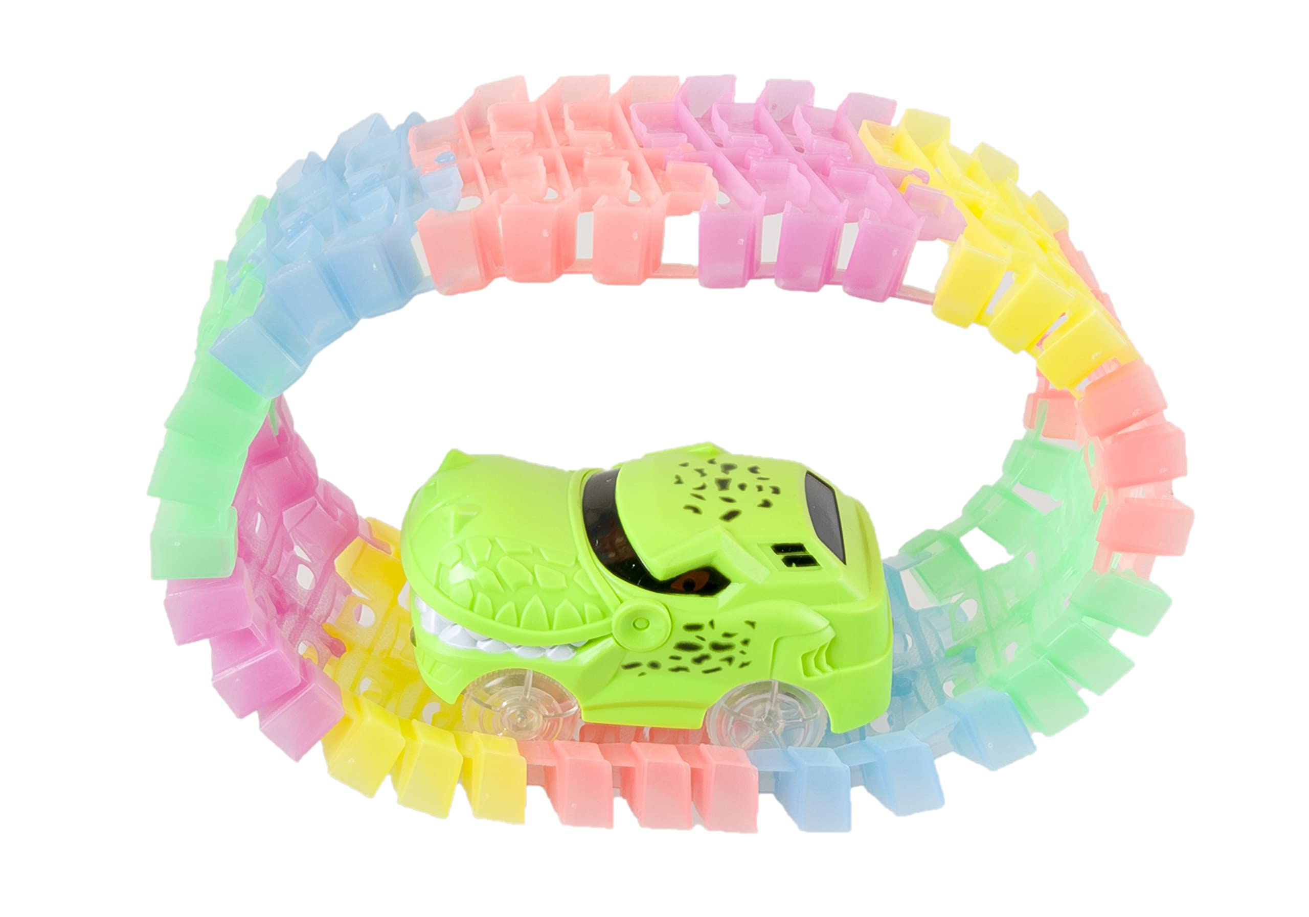 Mindscope NEON Glow Twister Tracks Dino Series 11 Feet of Neon Glow in The Dark Track Set with Dinosaur Accessories