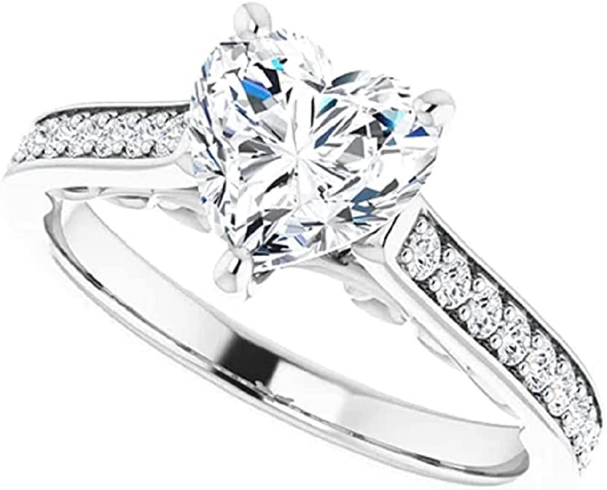 Moissanite World Art Deco Engagement Ring, Heart Cut 2.00CT, VVS1 Clarity, Colorless Moissanite Ring, 925 Sterling Silver, Valentine's Gift, Wedding Ring, Perfact for Gift (7.5)