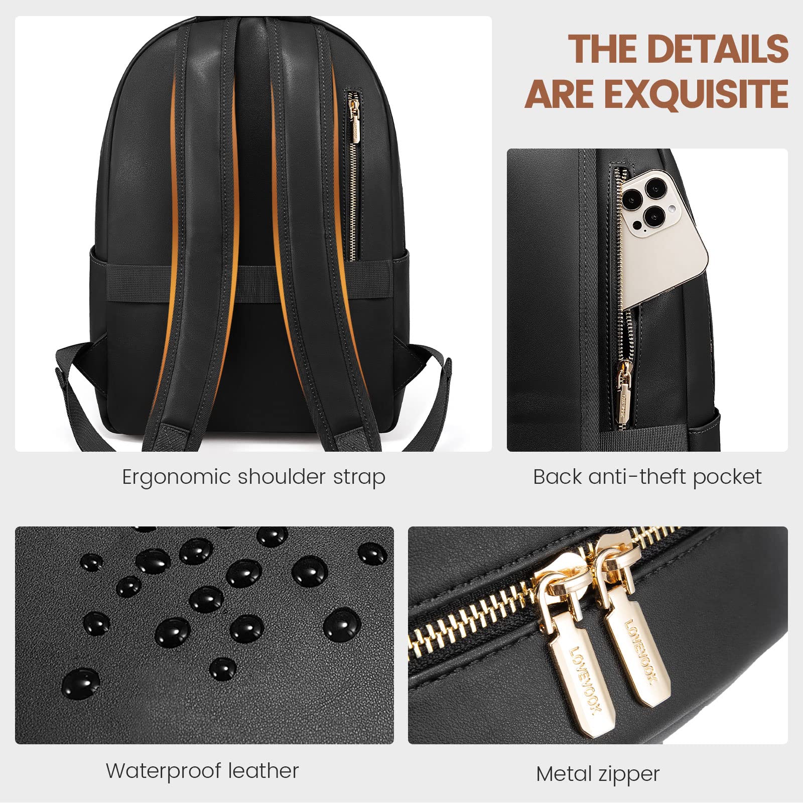 LOVEVOOK Leather Backpack Purse for Women, Casual Backpack, Cute PU Satchel Backpack, Water Resistant Travel Backpack, Fashion Purse