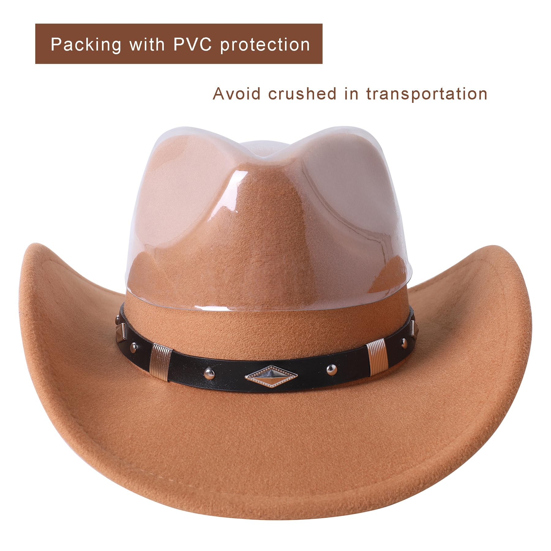 Lanzom Women Men Classic Felt Wide Brim Western Cowboy Cowgirl Hat with Belt Buckle(Medium,Dark Grey)